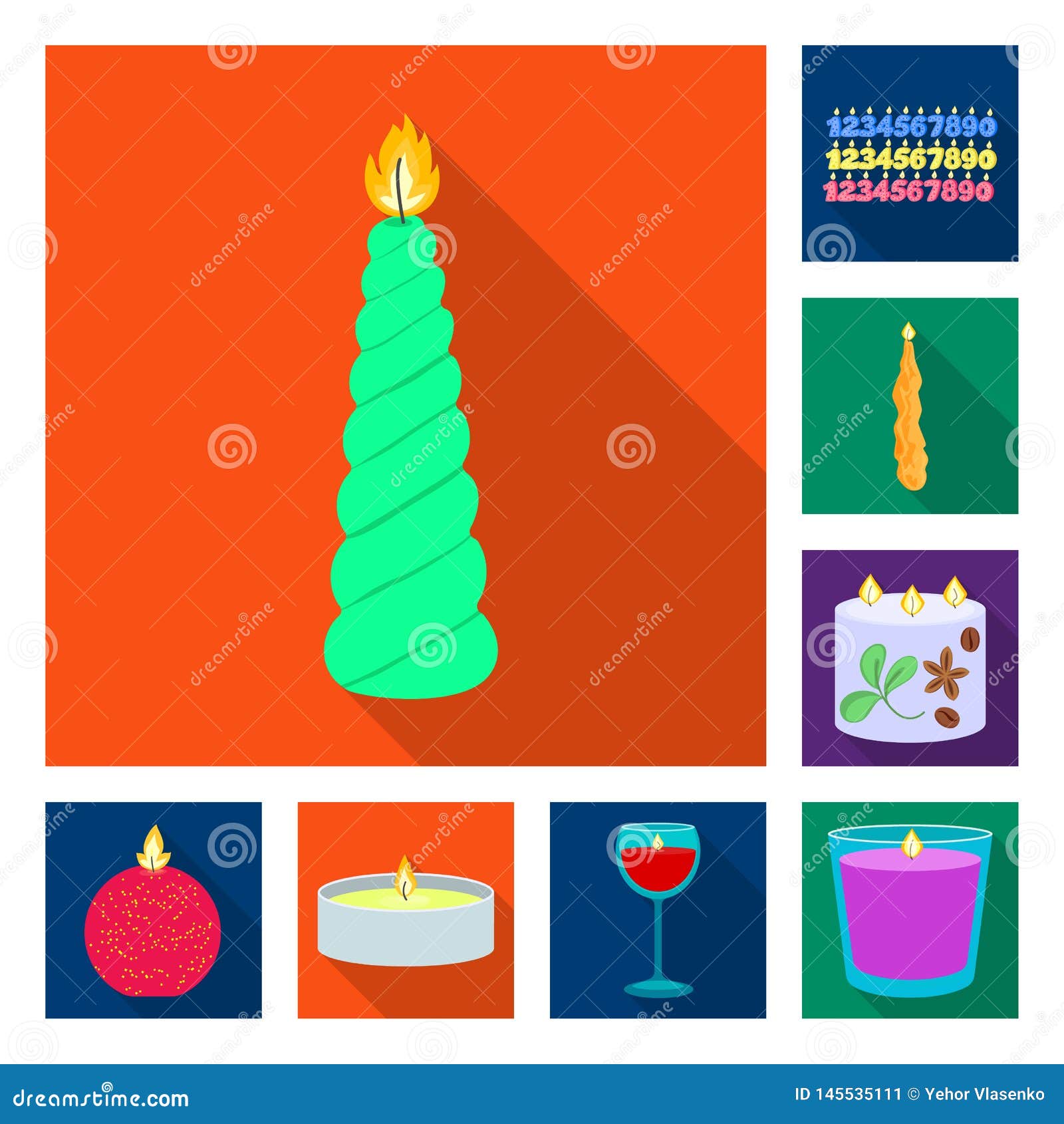 Vector Illustration of Candlelight and Decoration Icon. Set of ...