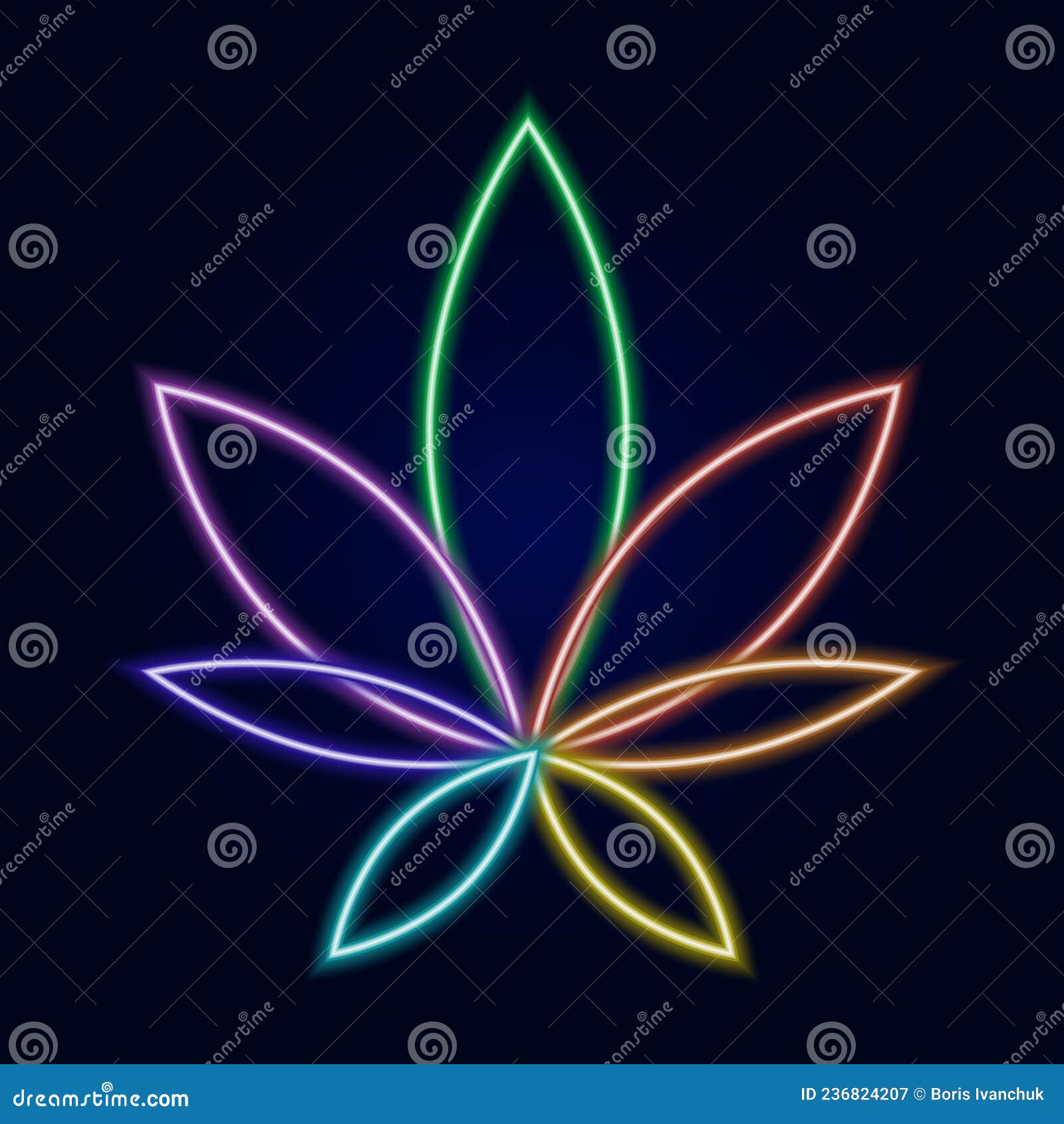 Vector Illustration, Cannabis Leaf on a Dark Blue Background in Neon ...