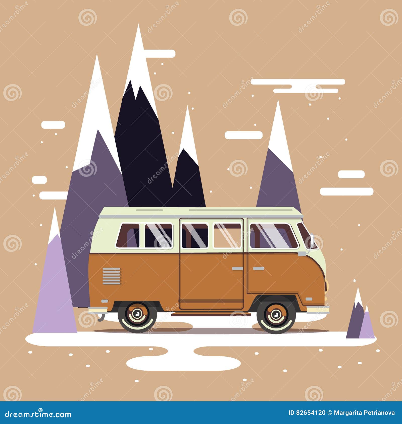 Vector Illustration Car with Landscape. Stock Vector - Illustration of ...