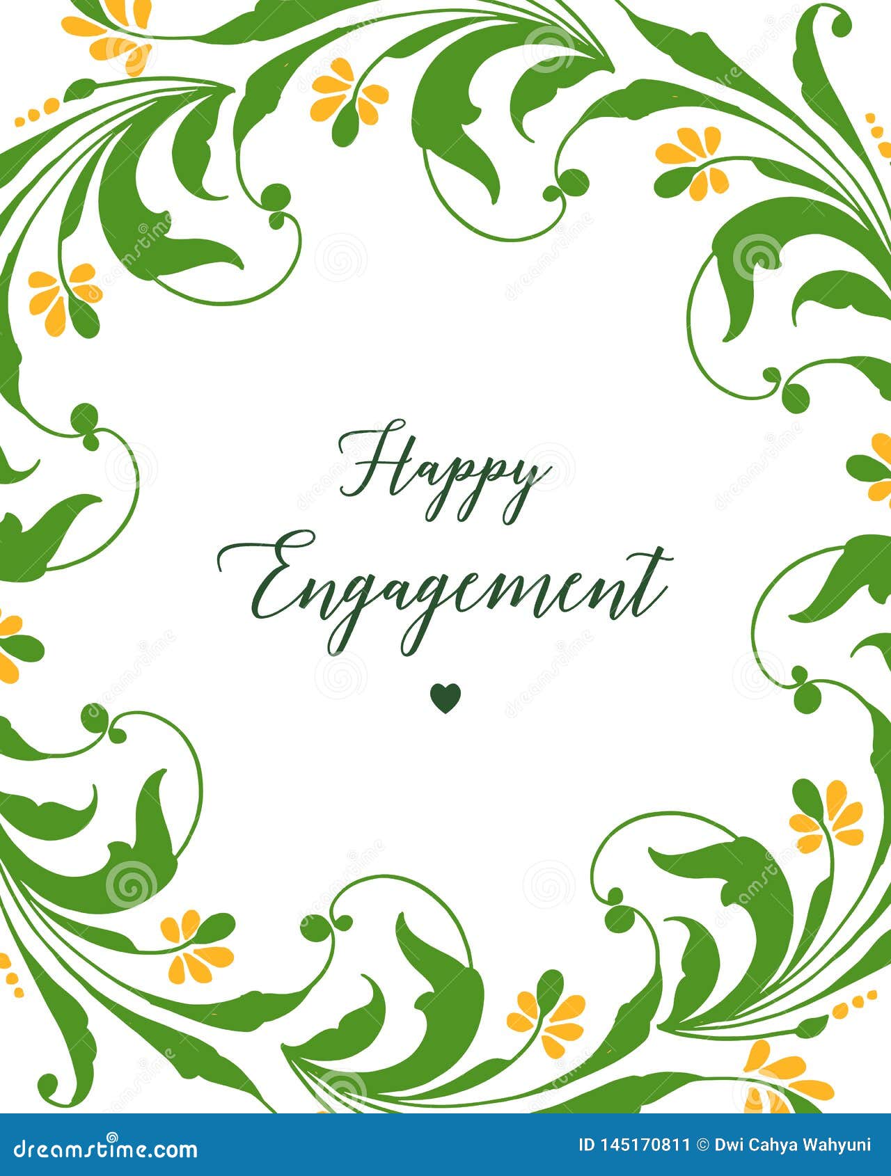 Vector Illustration Card Happy Engagement with Leaf Flower Frame Stock ...