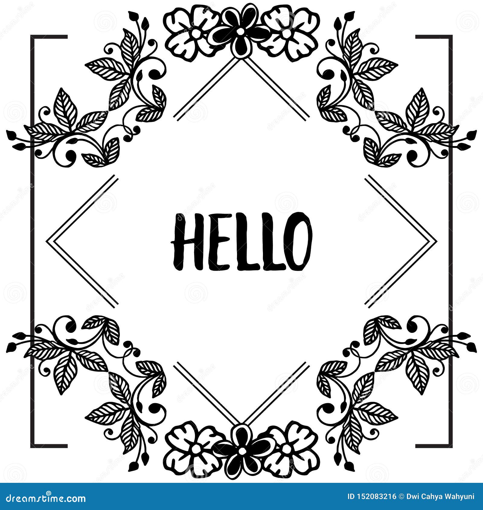 Vector Illustration Card of Hello with Various Decoration Cute Flower ...