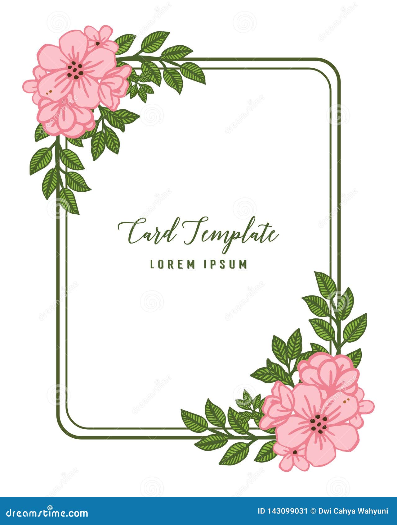 Vector Illustration Card Template with Artwork Pink Flower Frame Stock ...