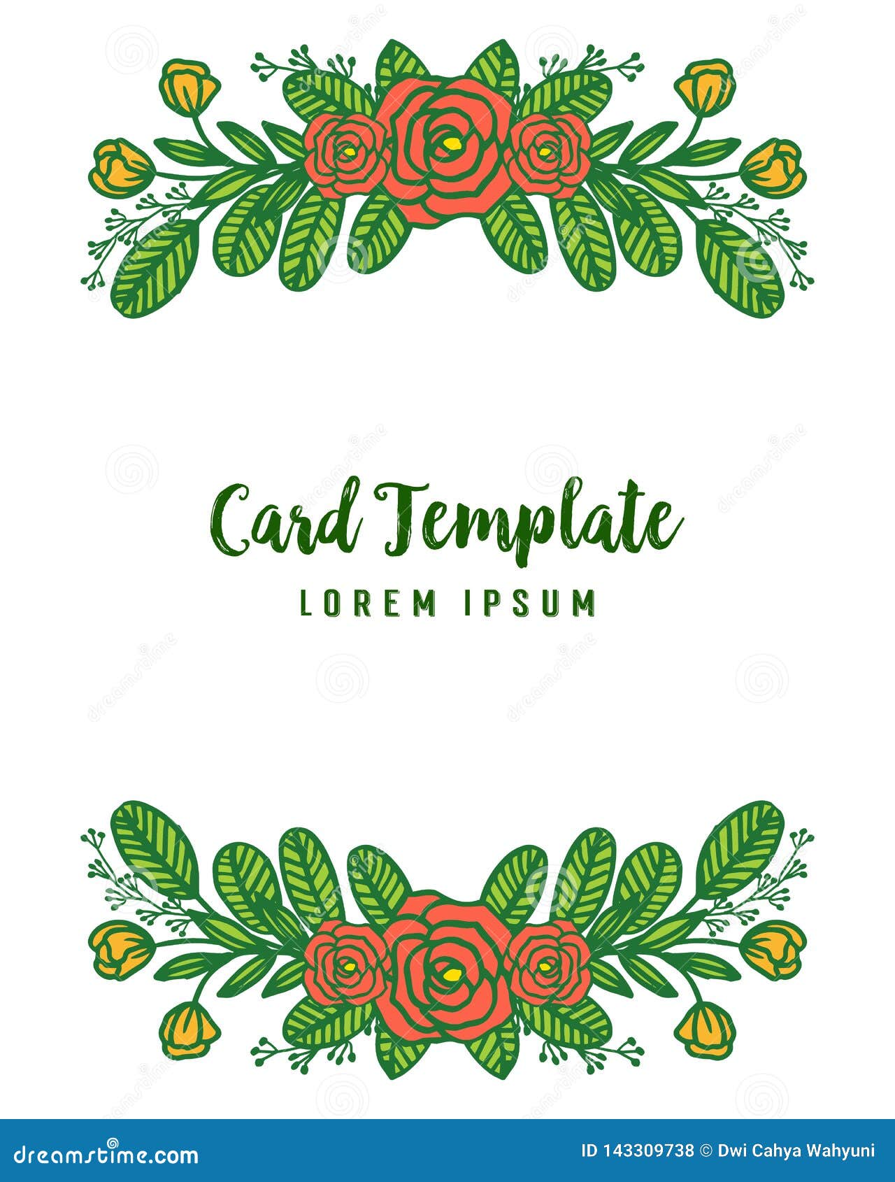 Vector Illustration Card Template with Rose Flower Frames Isolated on ...