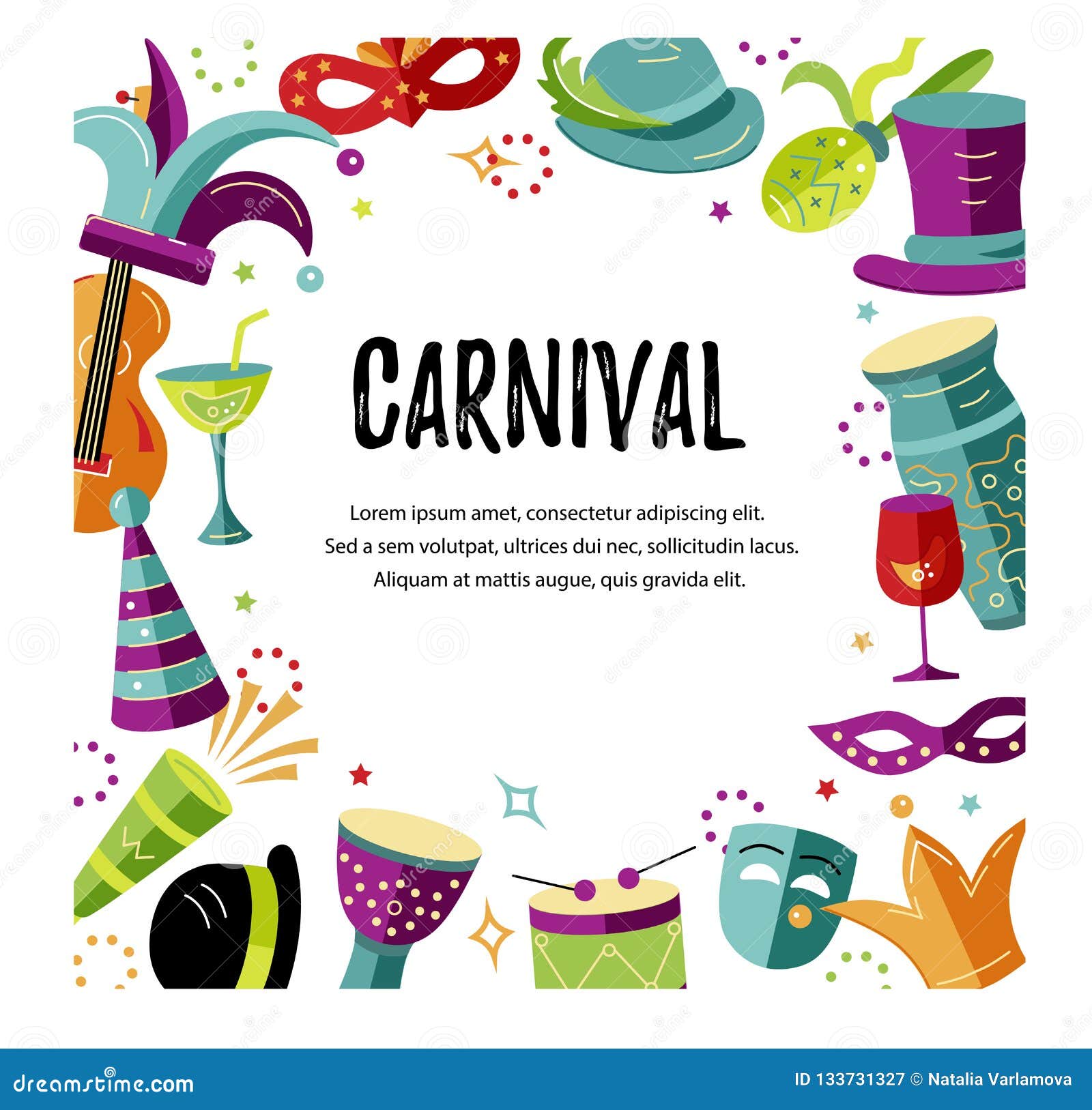 Vector Illustration with Carnival and Celebratory Objects Stock ...