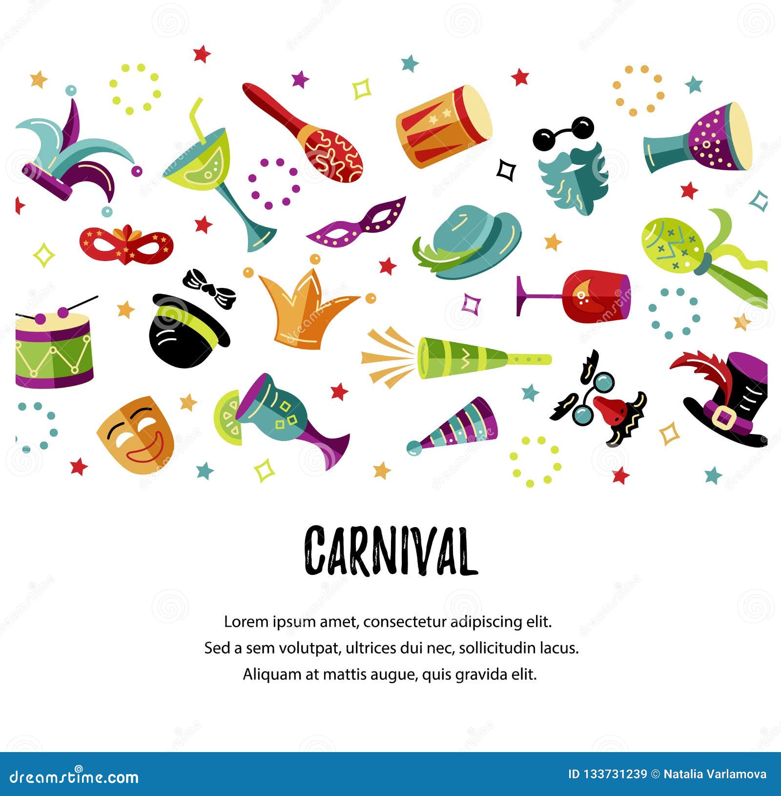Vector Illustration with Carnival and Celebratory Objects Stock ...