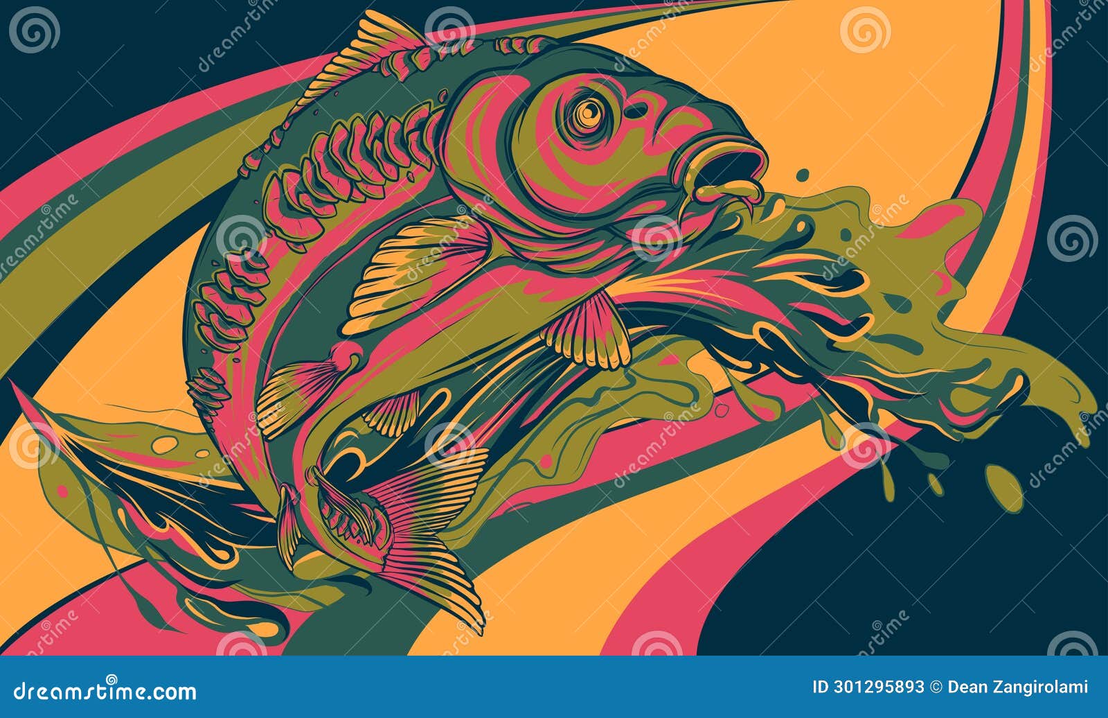 Vector Illustration of Carp with Splashing Water Stock Vector ...