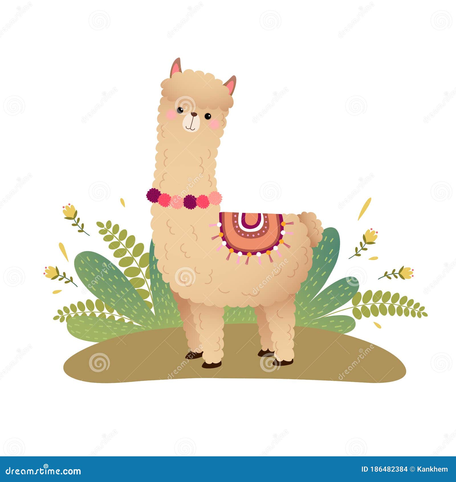 Vector Illustration of a Cartoon Alpaca on a Ground Stock Vector ...