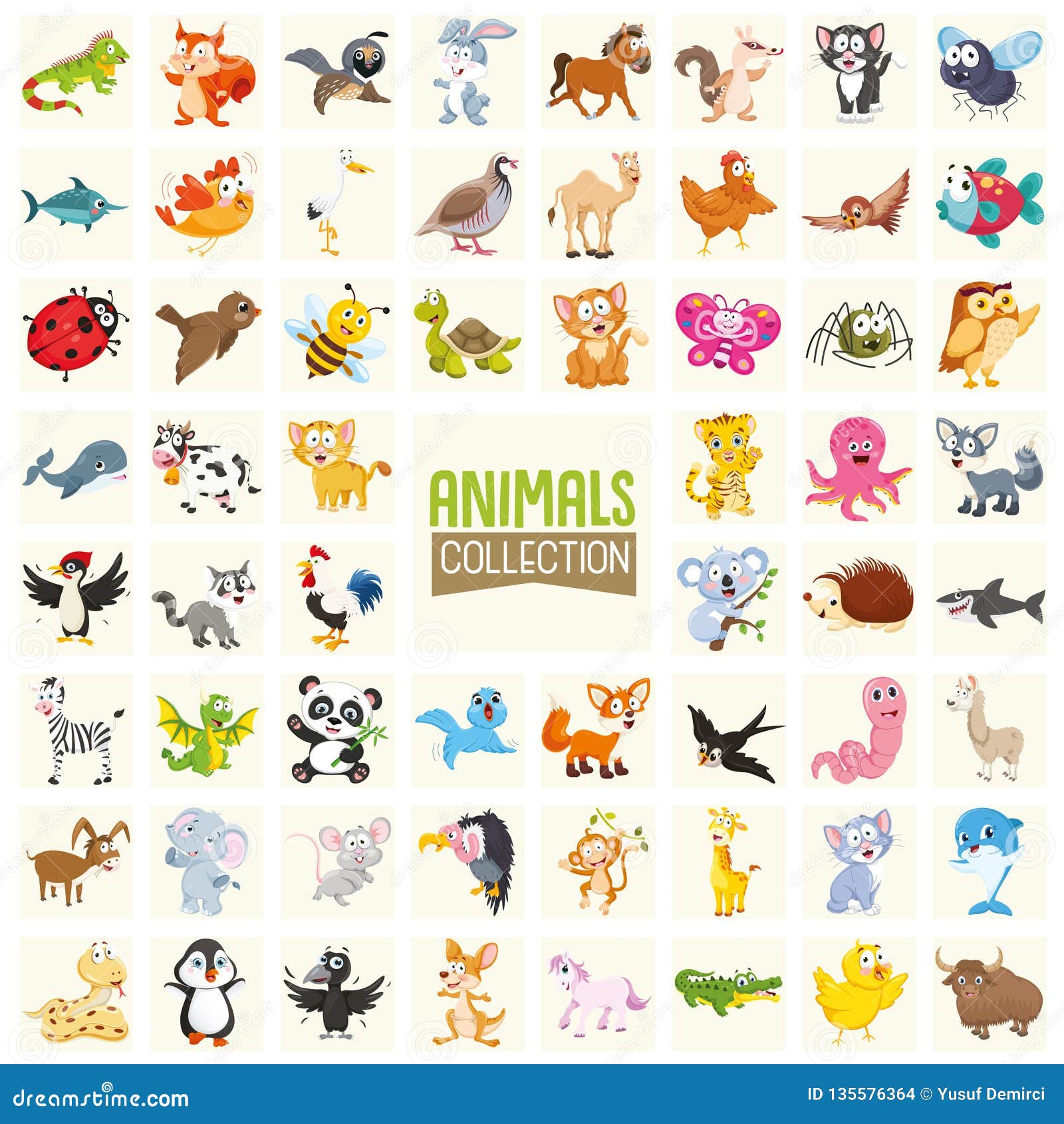 Vector Illustration of Cartoon Animals Collection Stock Vector ...