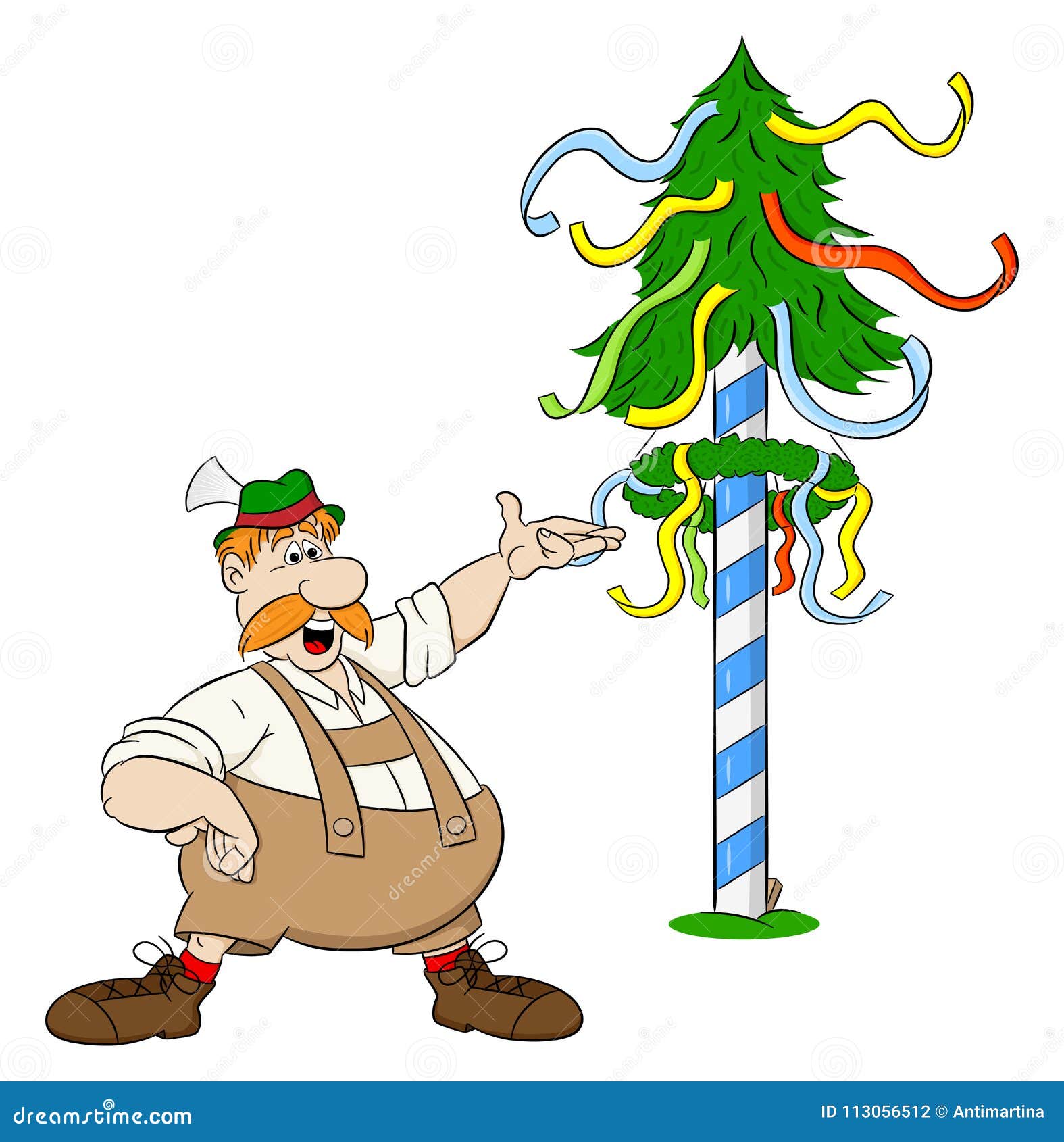 Cartoon Bavarian in Front of a Maypole Stock Vector - Illustration of ...