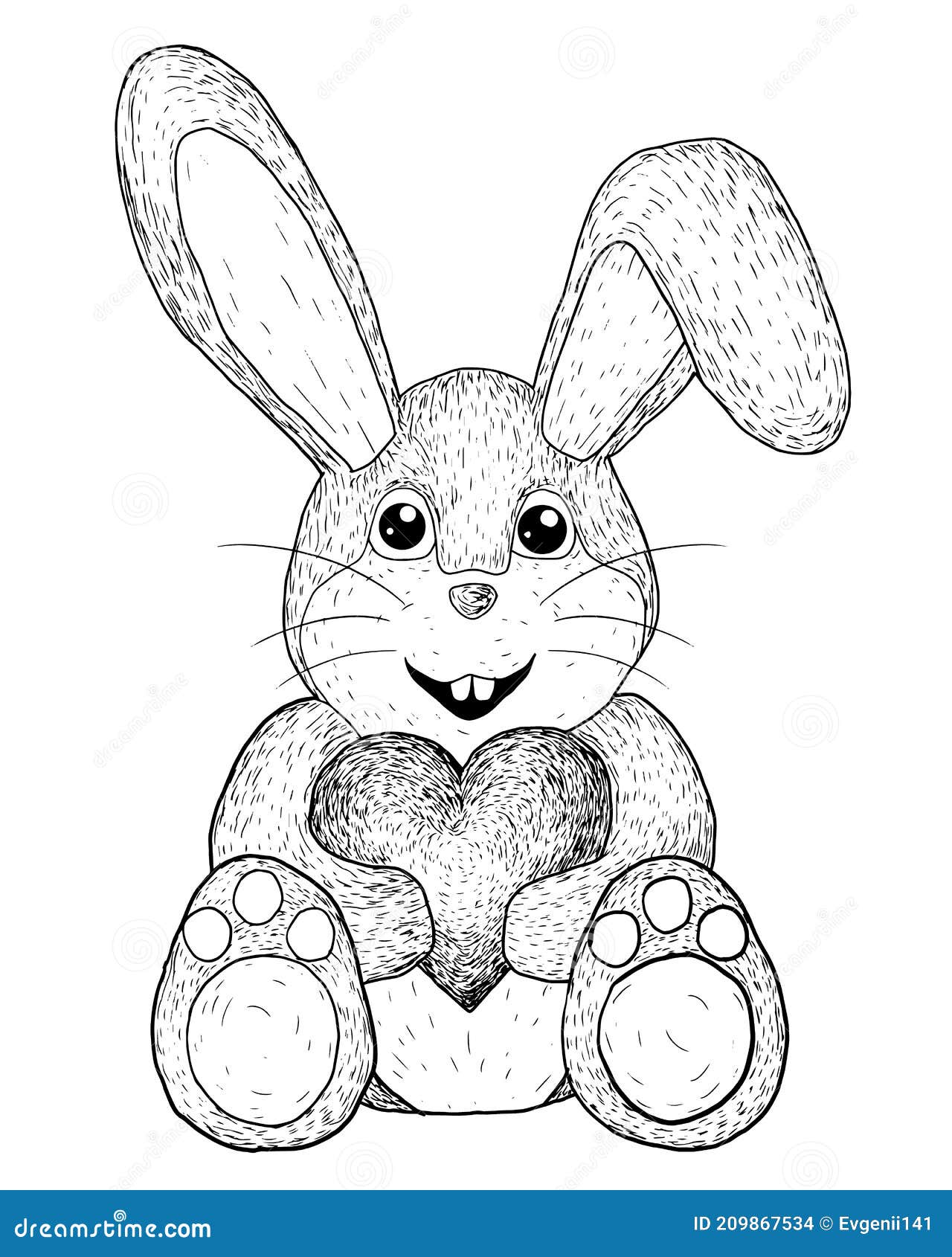 Vector Illustration Cartoon Bunny with Heart in Hands Drawn in Strokes ...