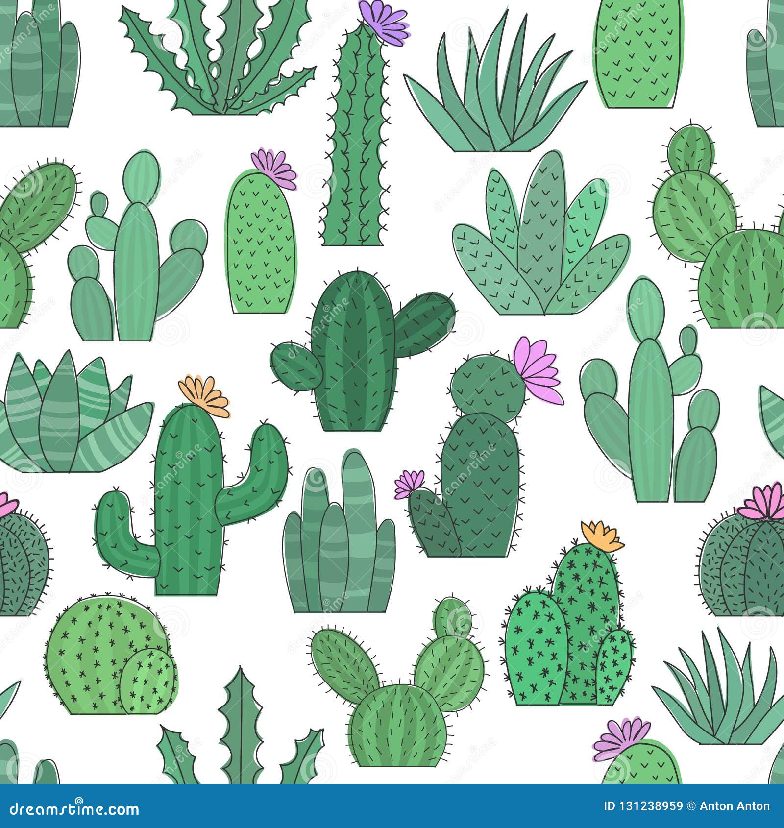 Vector Illustration of Cartoon Cacti. Seamless Bright Pattern Stock ...