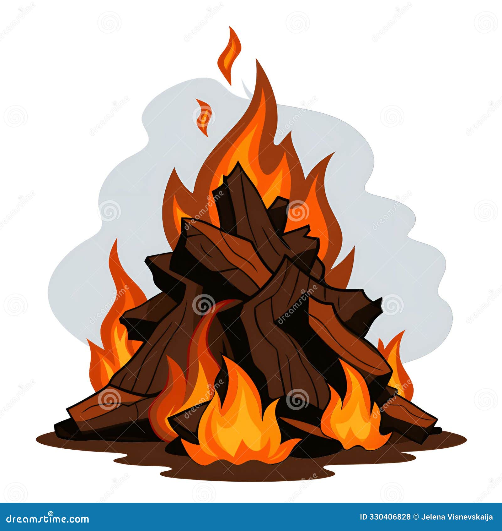 Cartoon Campfire. Wood Bonfire, Burning Log And Fieldstone Fire Pit ...