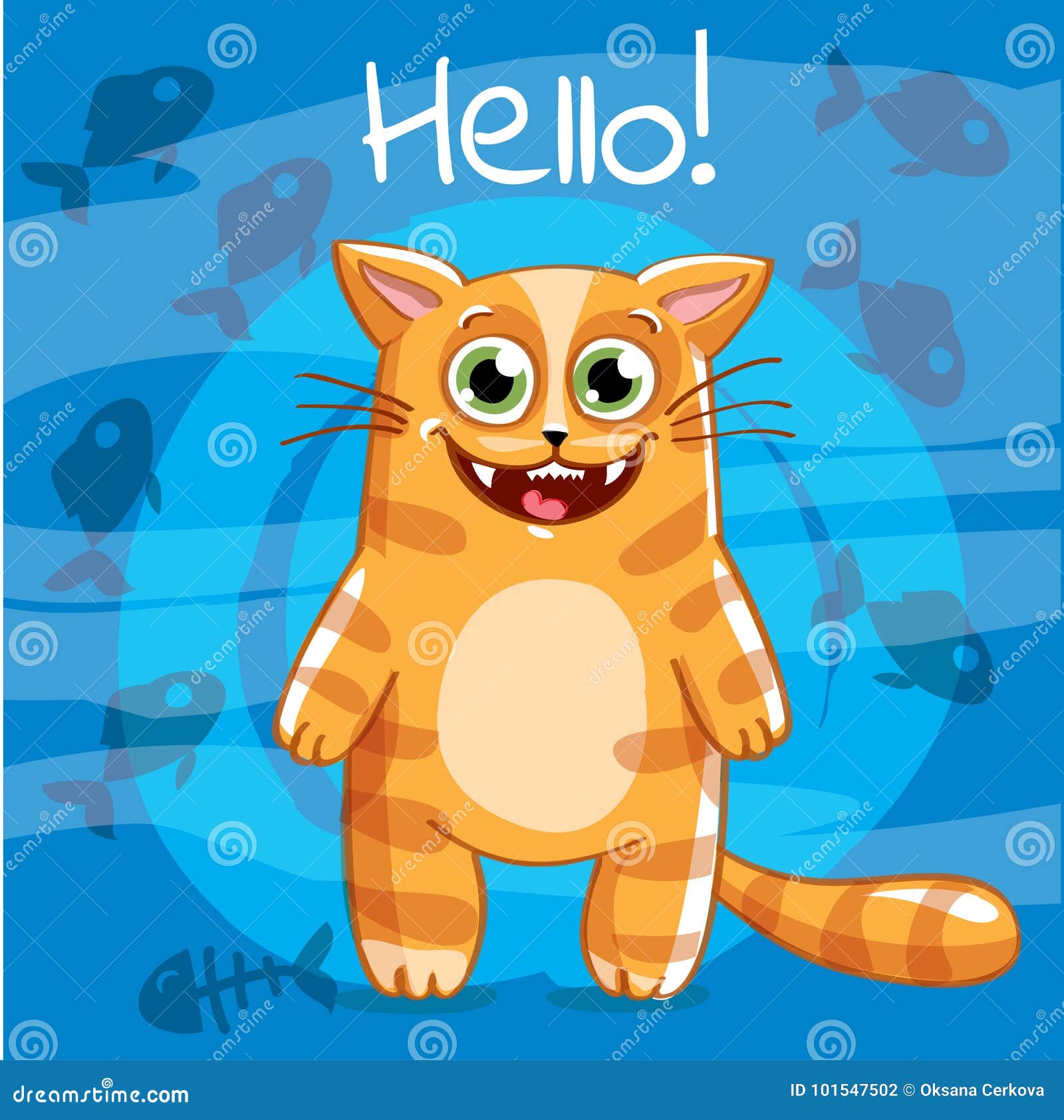 Vector Illustration of Cartoon Cat. Hello. Stock Vector - Illustration ...