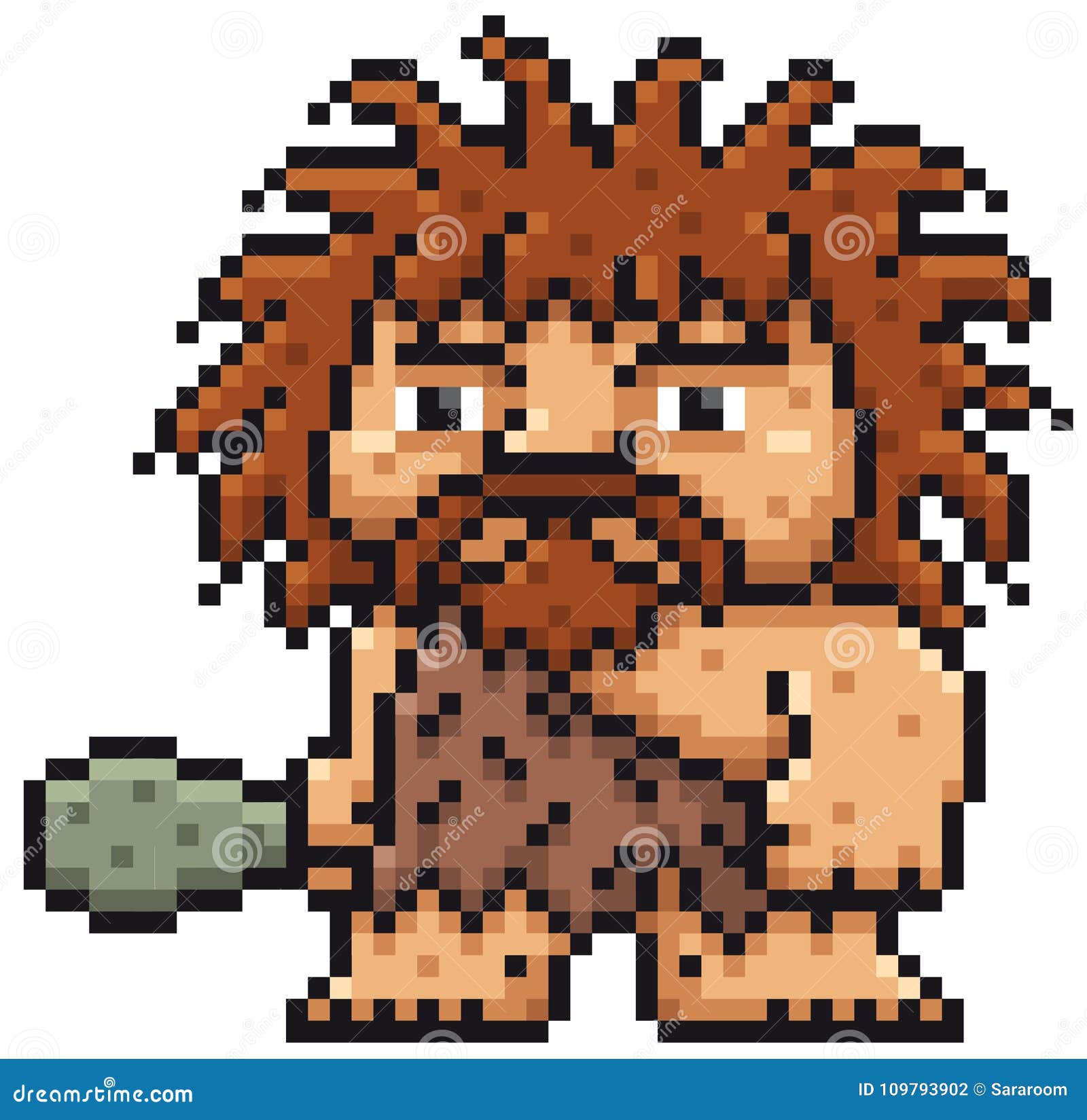 Caveman Pixel Art Pattern Seamless. Prehistoric Man 8 Bit Background ...