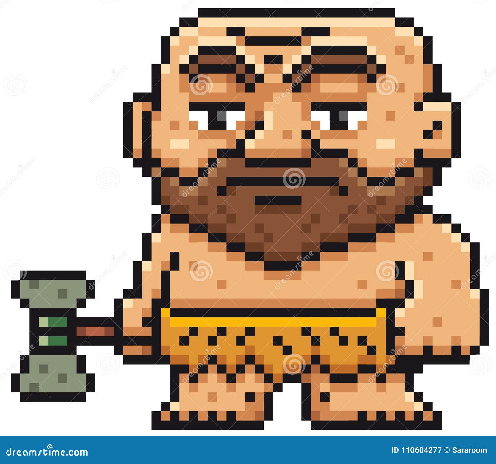 Caveman Pixel Art Pattern Seamless. Prehistoric Man 8 Bit Background ...