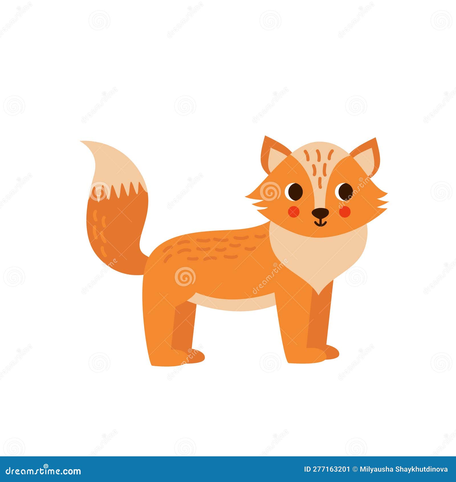 Vector Illustration of Cartoon Cute Fox Isolated on Blue Background ...