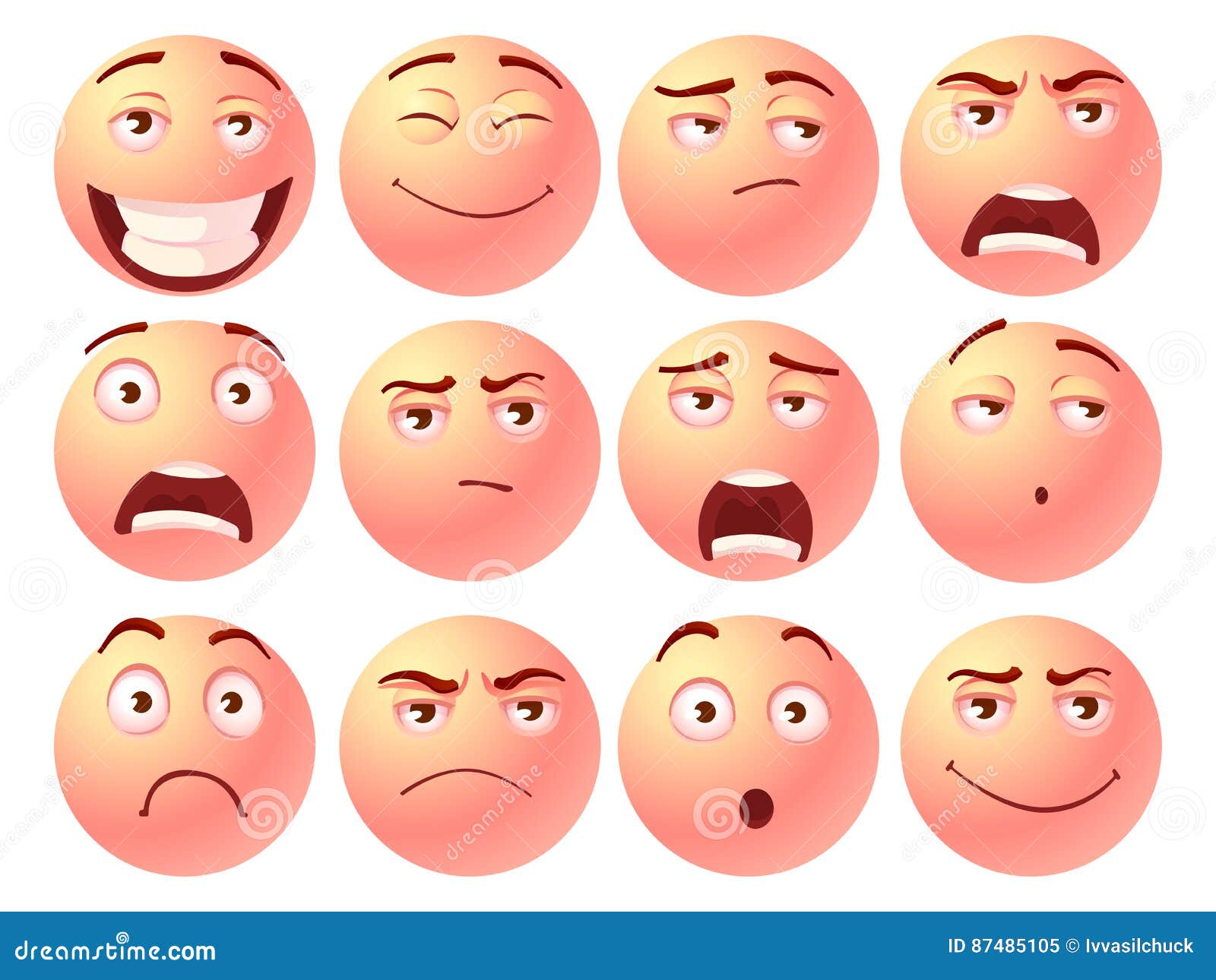 Big Set Of Cartoon Facial Expressions Vector Illustration