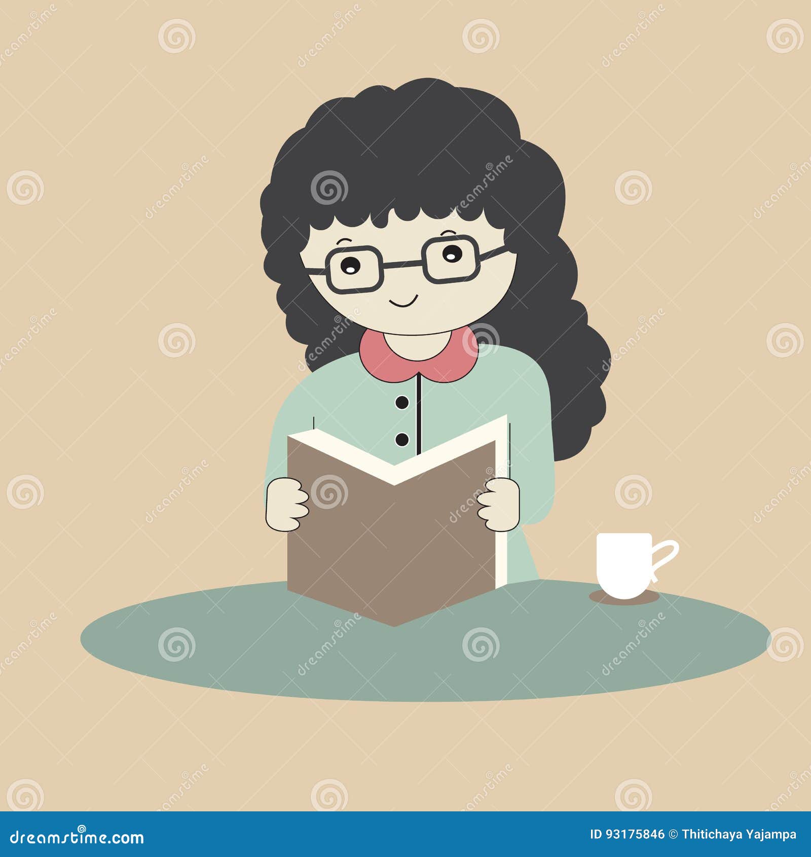 Vector Illustration of Cartoon Girl Reading a Book. Stock Vector ...
