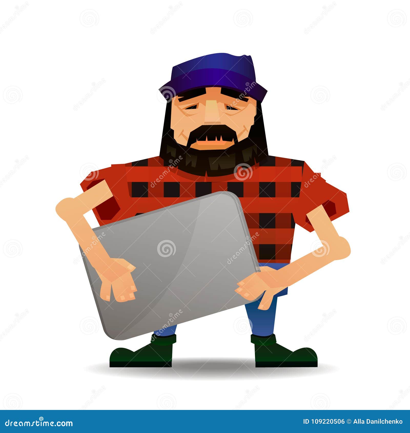 Vector Illustration of Cartoon Guy or Nerd with Notebook in His Hands ...