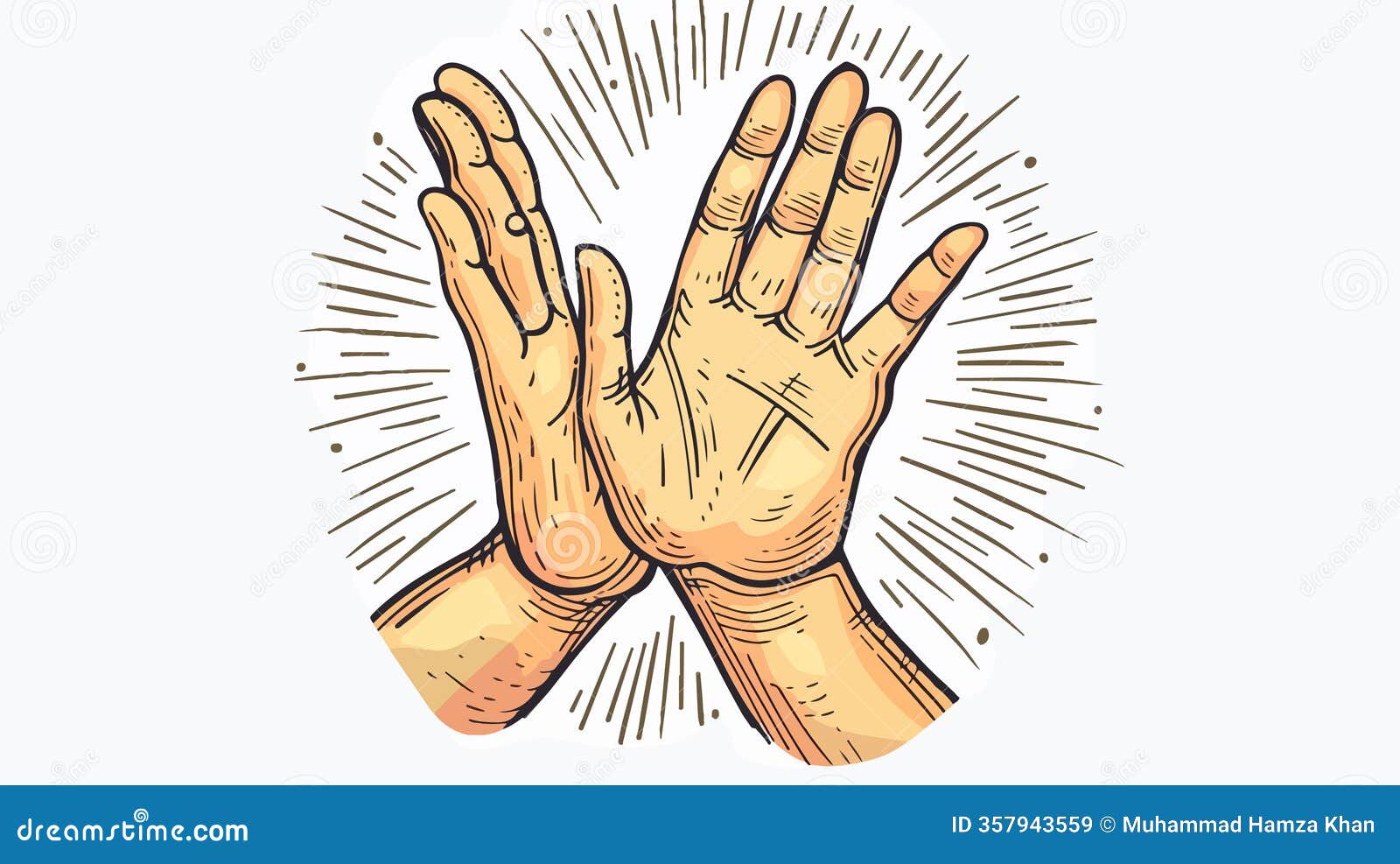 Hand Clap, Give Five Gesture. Outline Doodle Agreement. Sketch Hand ...