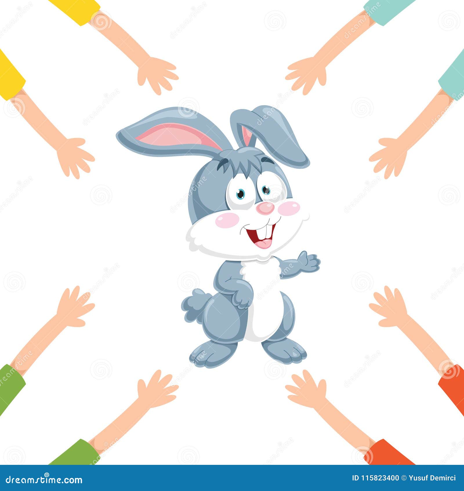 Vector Illustration of Cartoon Hands with Rabbit Stock Vector ...