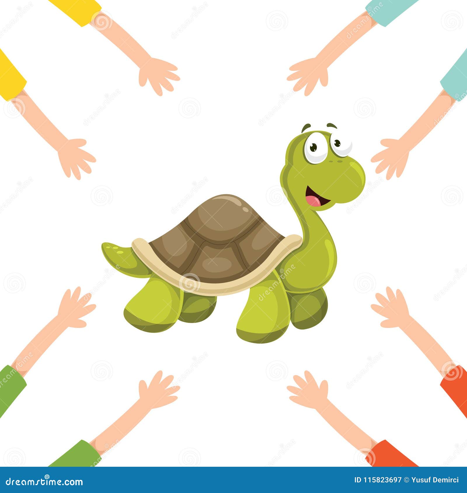 Vector Illustration of Cartoon Hands with Turtle Stock Vector ...