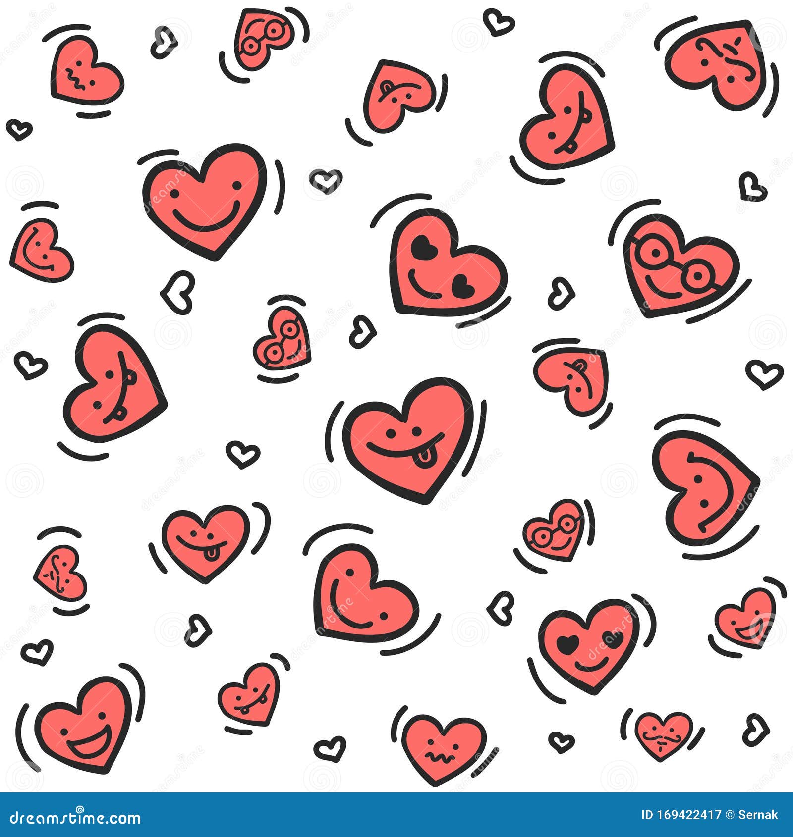 Vector Cartoon Hearts Pattern Design Stock Vector - Illustration of ...