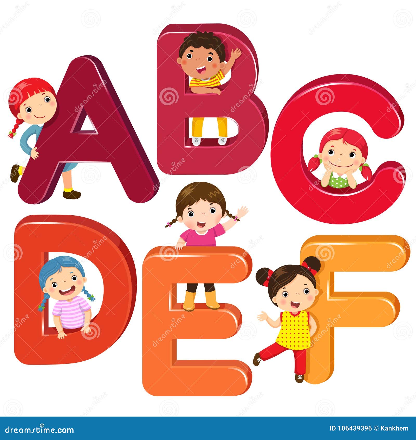 Cartoon Kids with ABCDEF Letters Stock Vector - Illustration of nursery ...