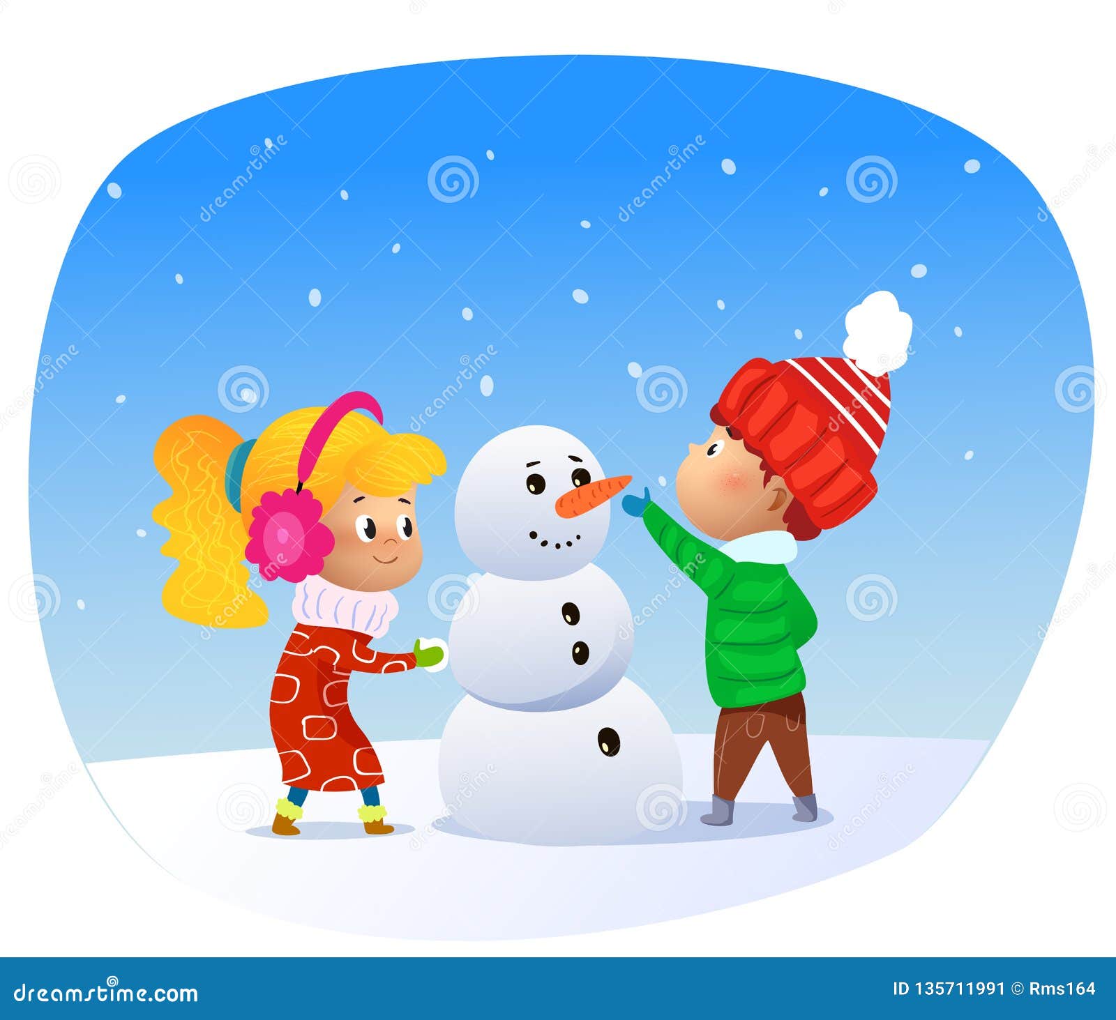 Vector Illustration of Cartoon Kids Making Snowman. Stock Vector ...
