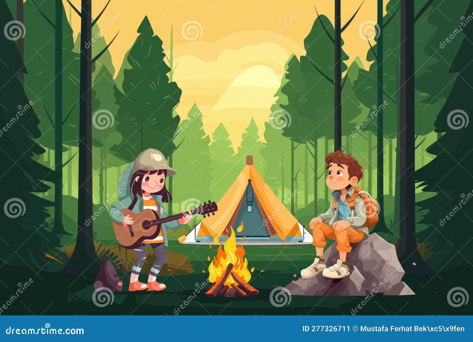 Vector Illustration of Cartoon Kids Summer Camp Stock Illustration ...