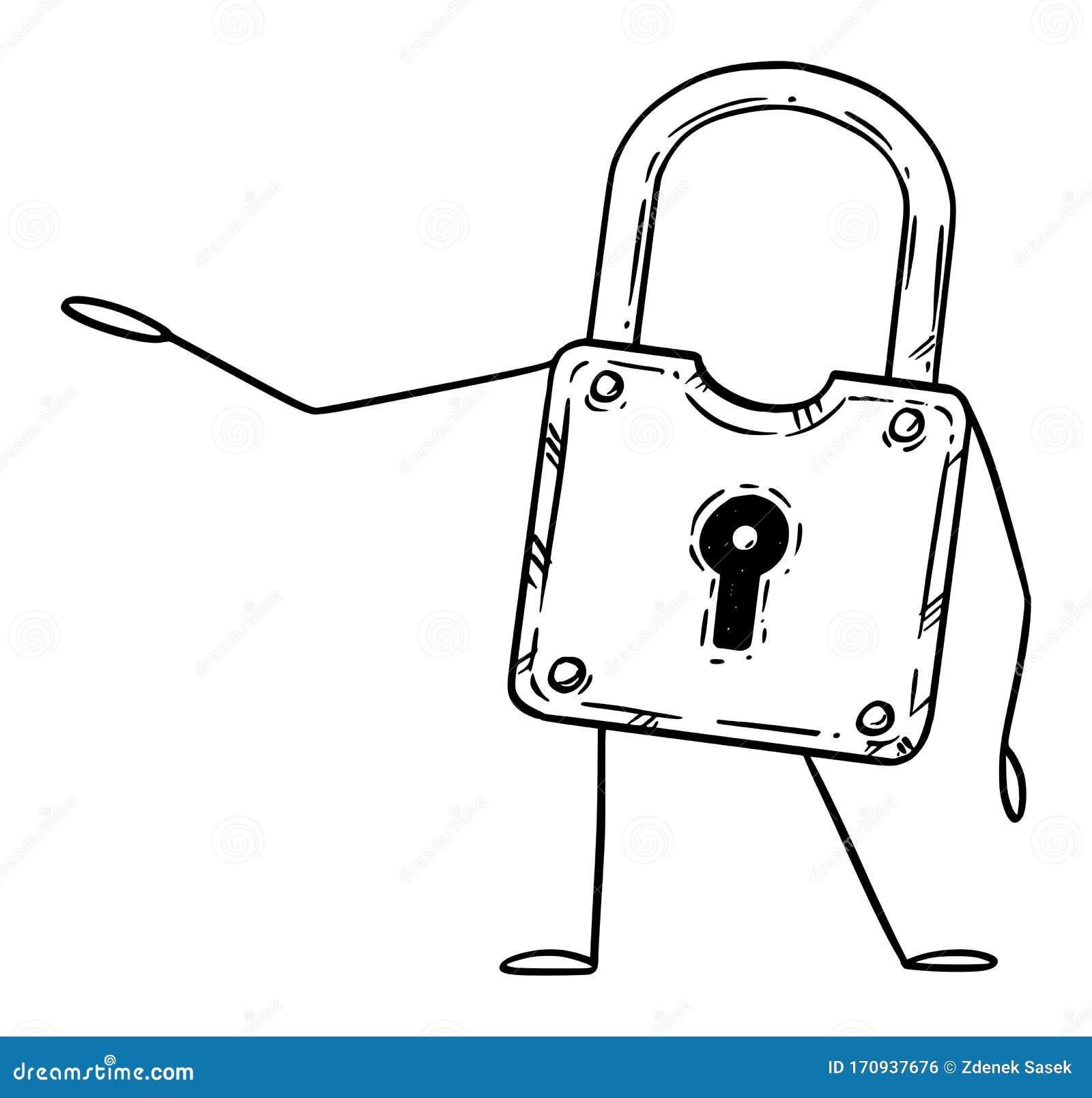Lock or Padlock Cartoon Character Pointing at Something by Hand, Vector ...