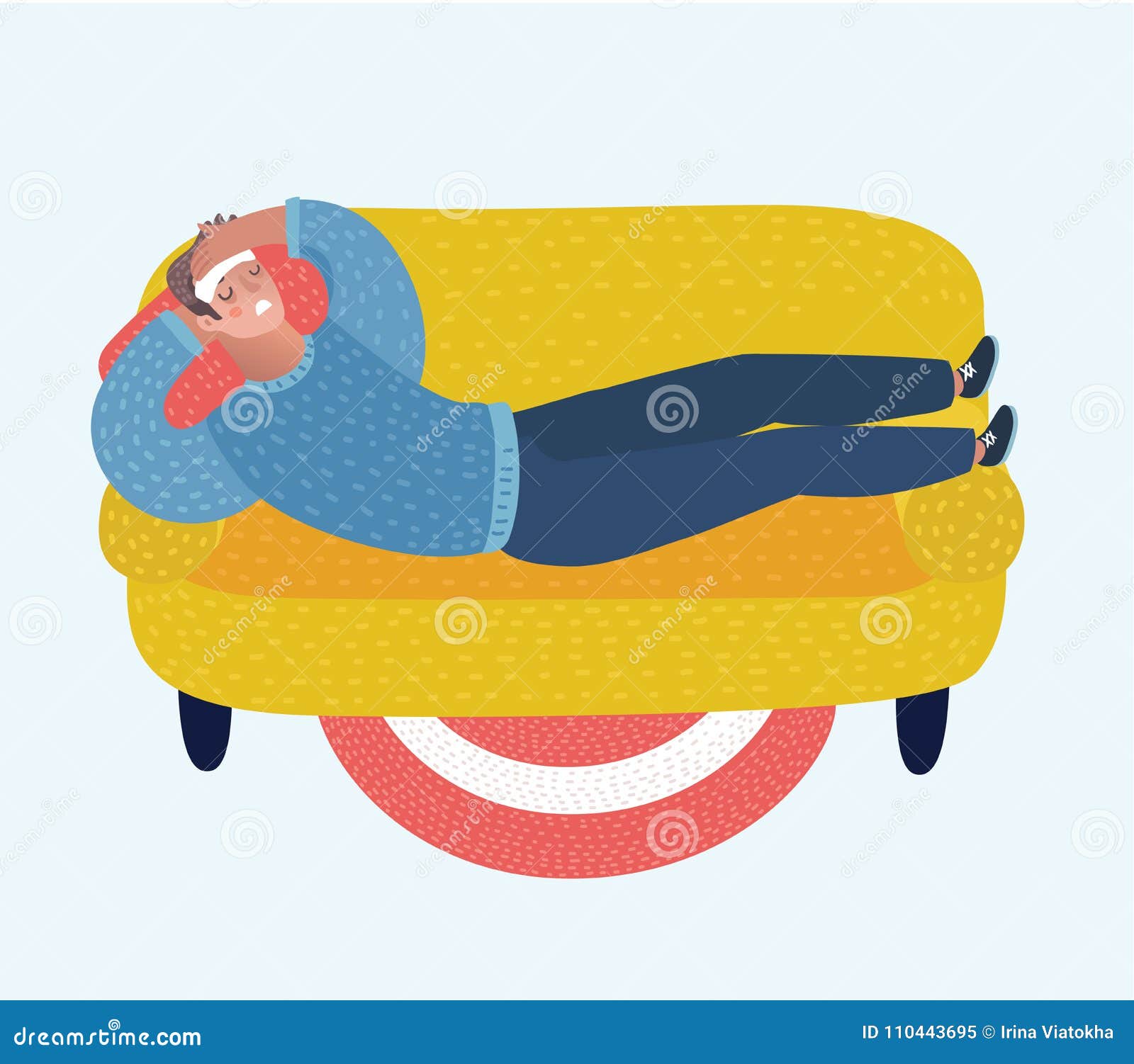 Vector Illustration of Cartoon Man Lying with a Compress on the ...