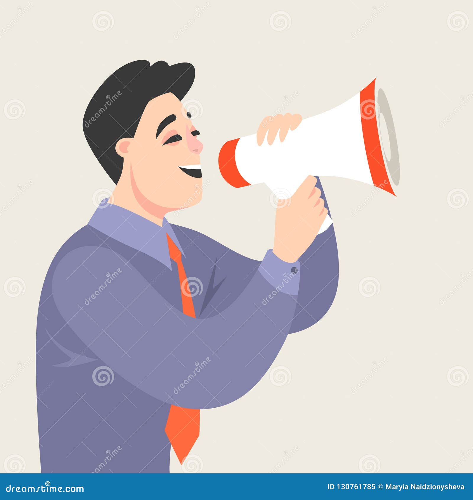 Vector Illustration of a Cartoon Man Speaking into a Megaphone Stock ...