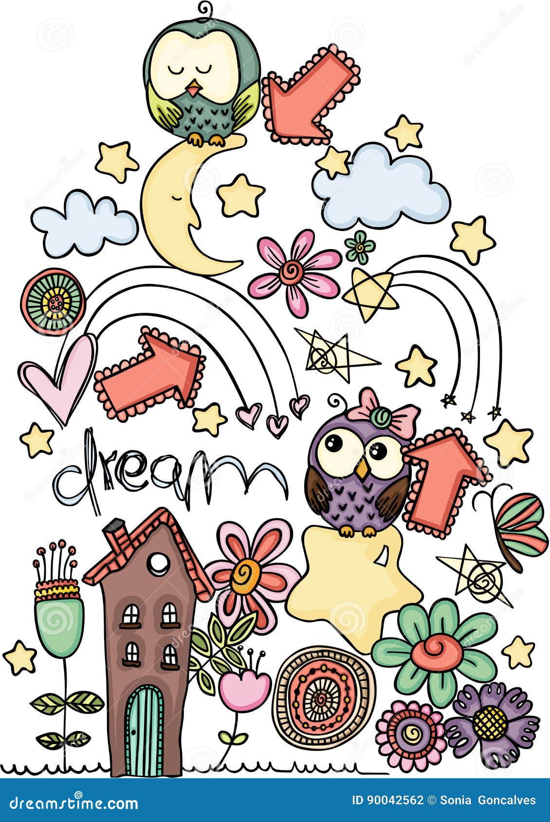 Vector Illustration of a Cartoon Owls in Dream Stock Vector ...
