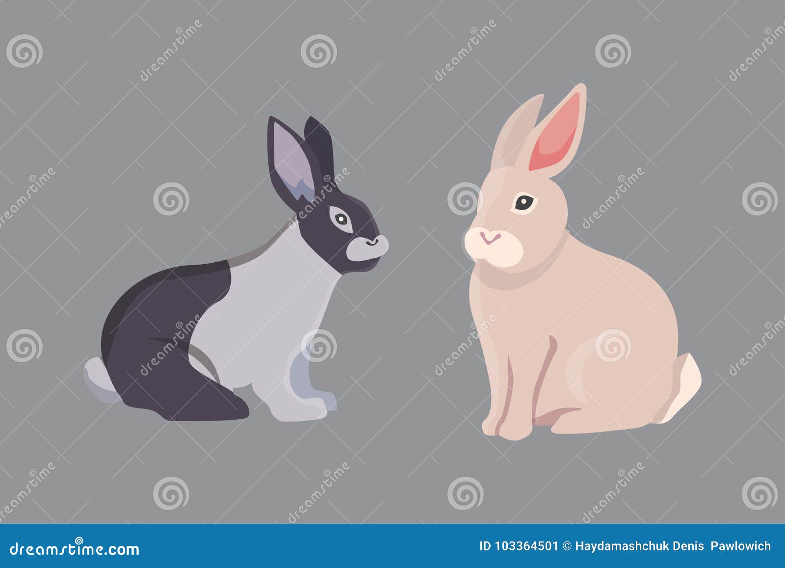 Vector Illustration of Cartoon Rabbits Different Breeds. Fine Bunnys ...