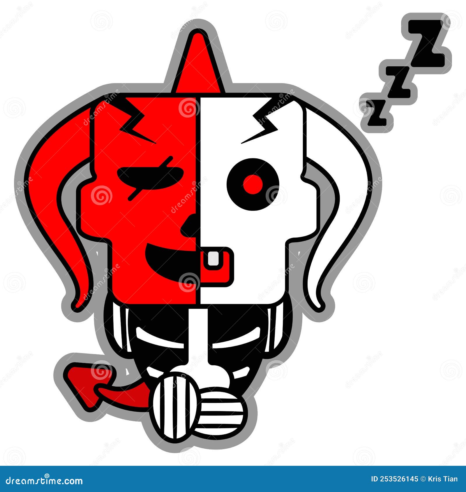 Sleeping Demon With Big Smile. Cartoon Cute Face. Gaiety Emotion Vector ...