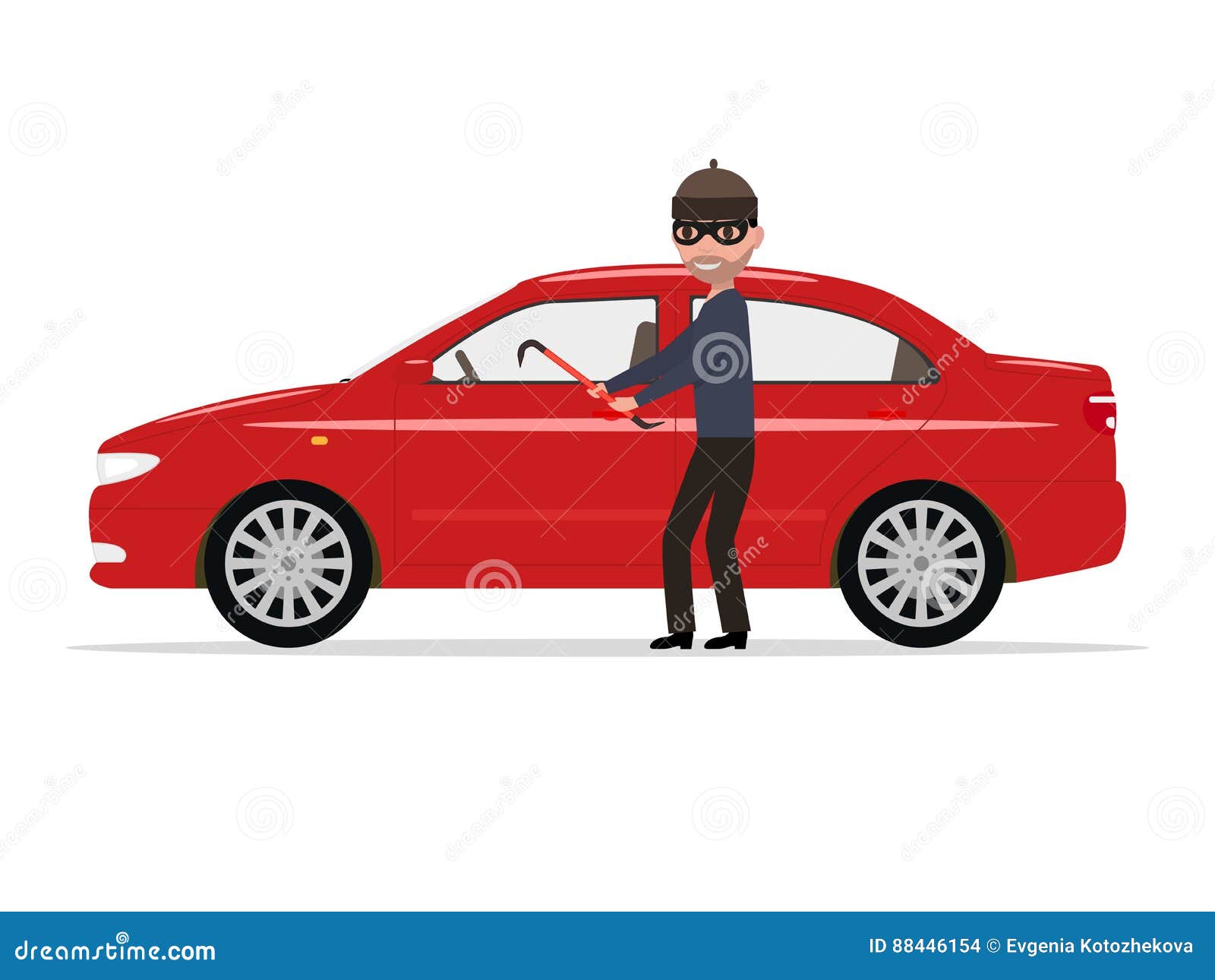 Vector Illustration Cartoon Robber Steals A Car