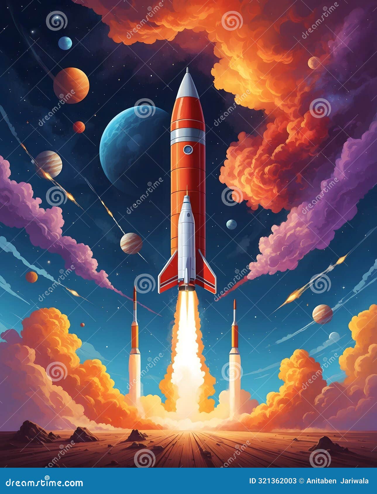 Vector Illustration of Cartoon Style Rockets Taking Off in the Space AI ...