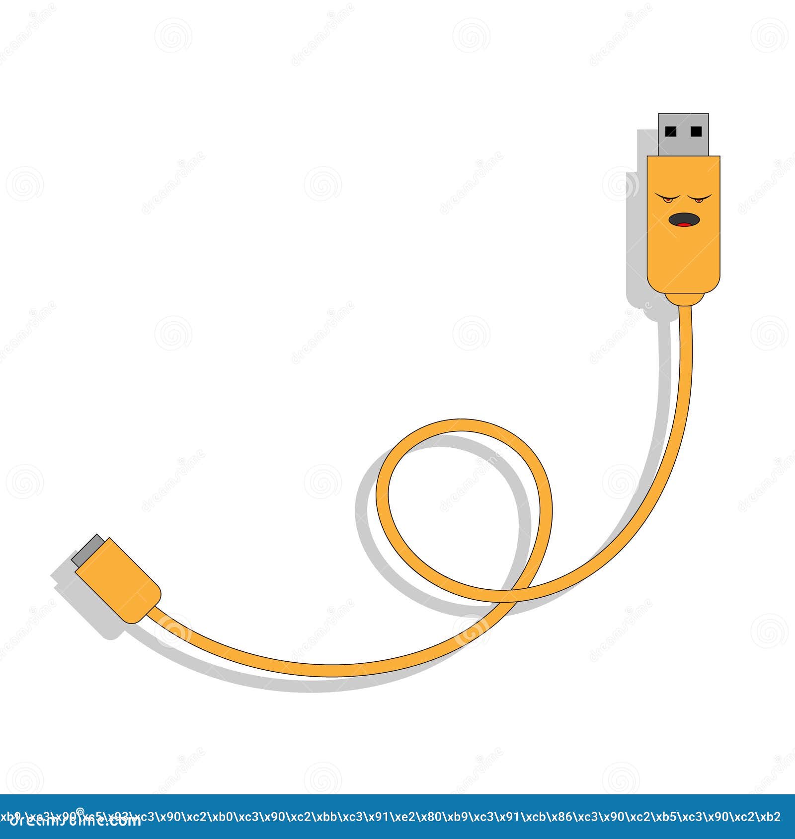 Vector Illustration of Cartoon USB Cable with Stern Face in Yellow ...