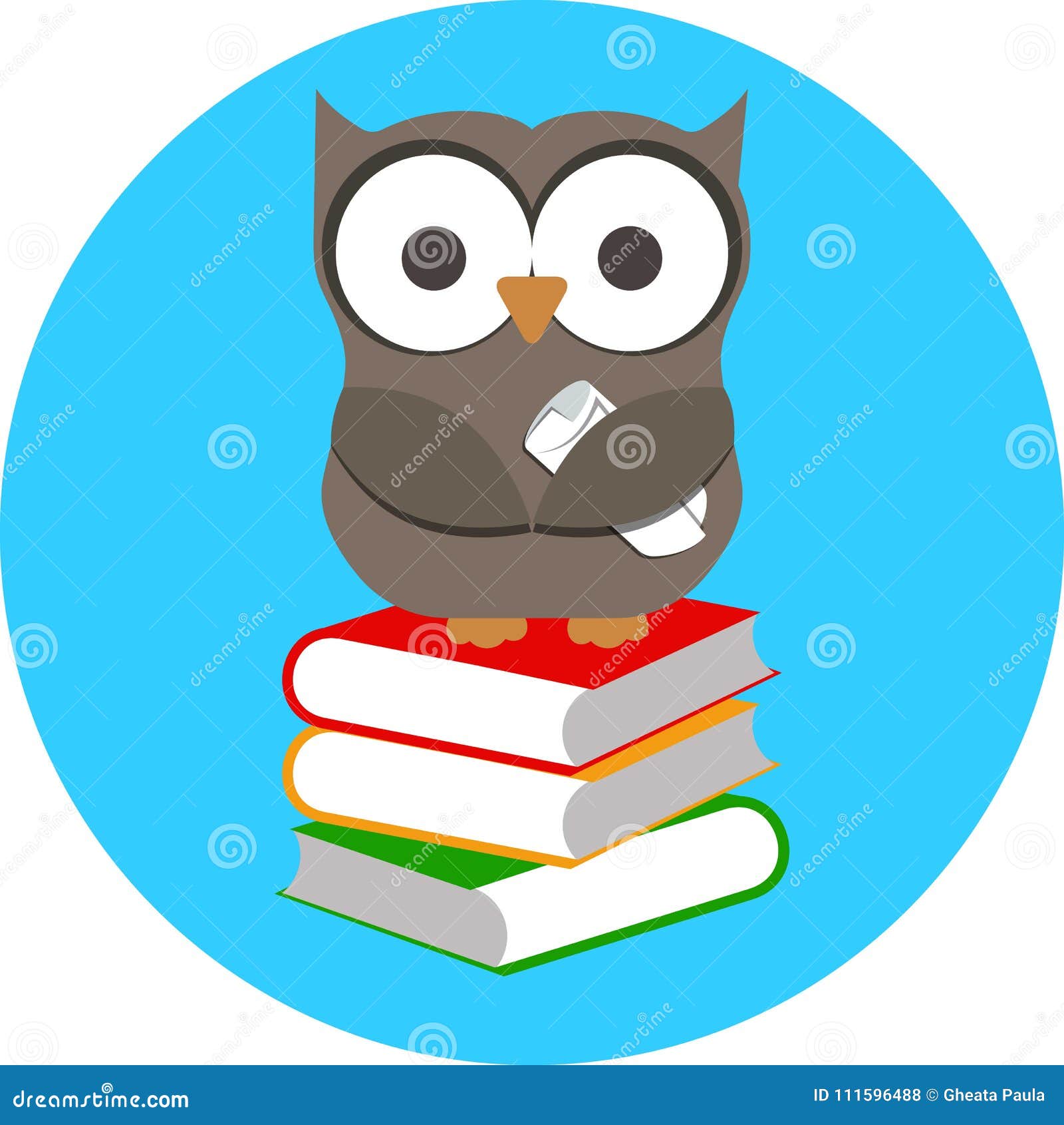 Wise Owl and Stack of Books. Stock Illustration - Illustration of book ...