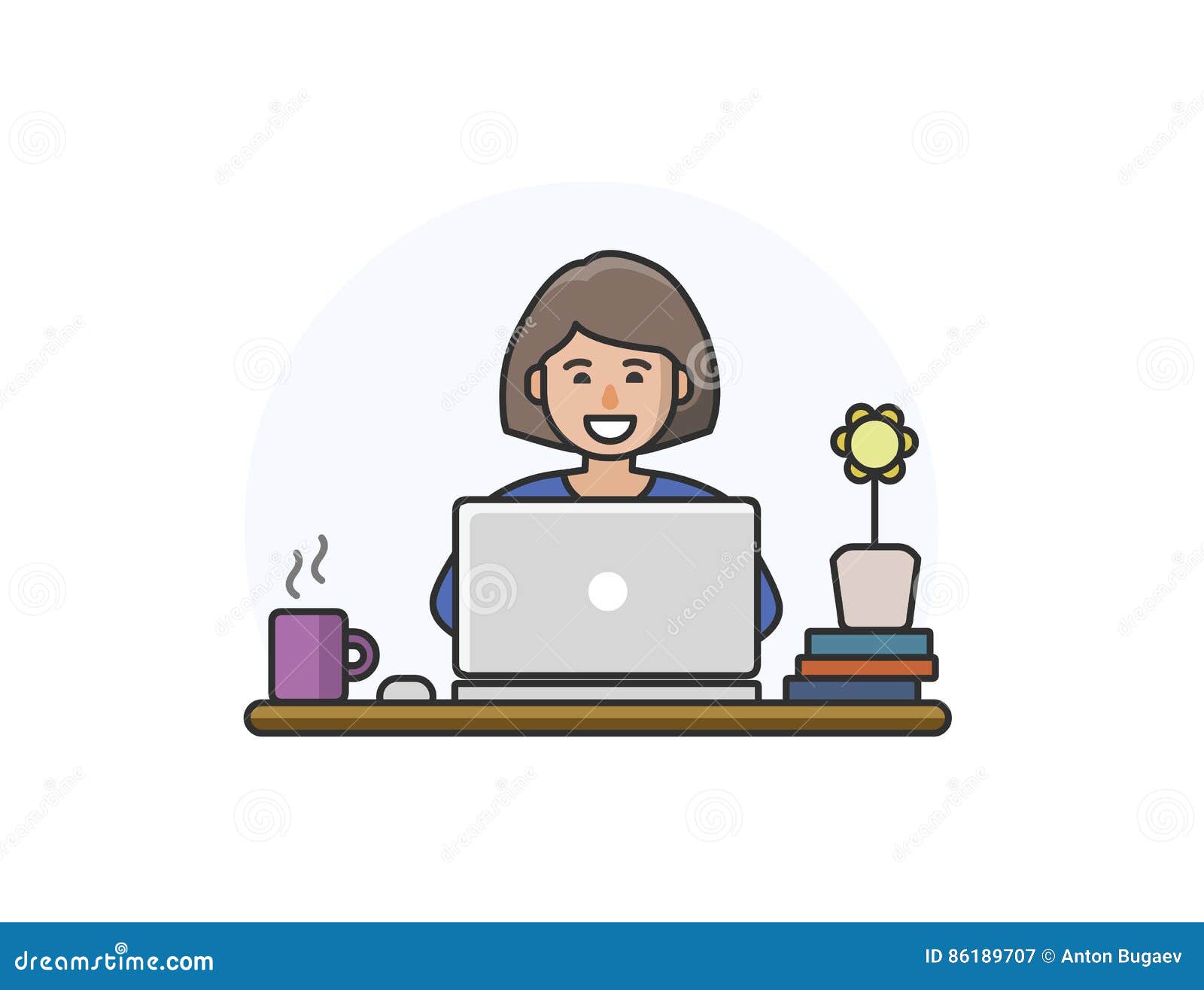 Girl Working At Computer Cartoons