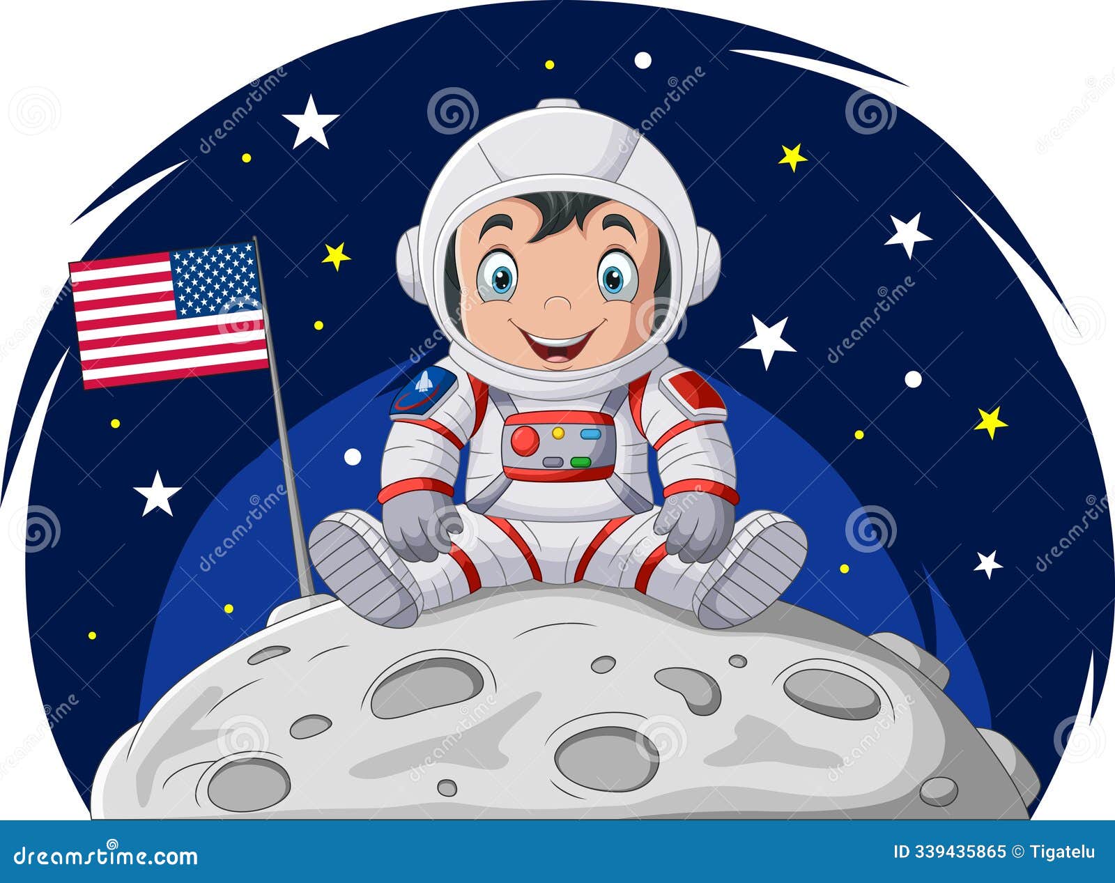 Cartoon Young Astronaut Sitting on the Moon Stock Vector - Illustration ...