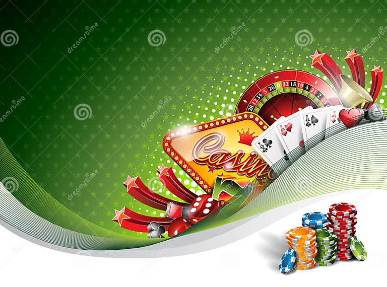 Vector Illustration on a Casino Theme with Gambling Elements on Green ...