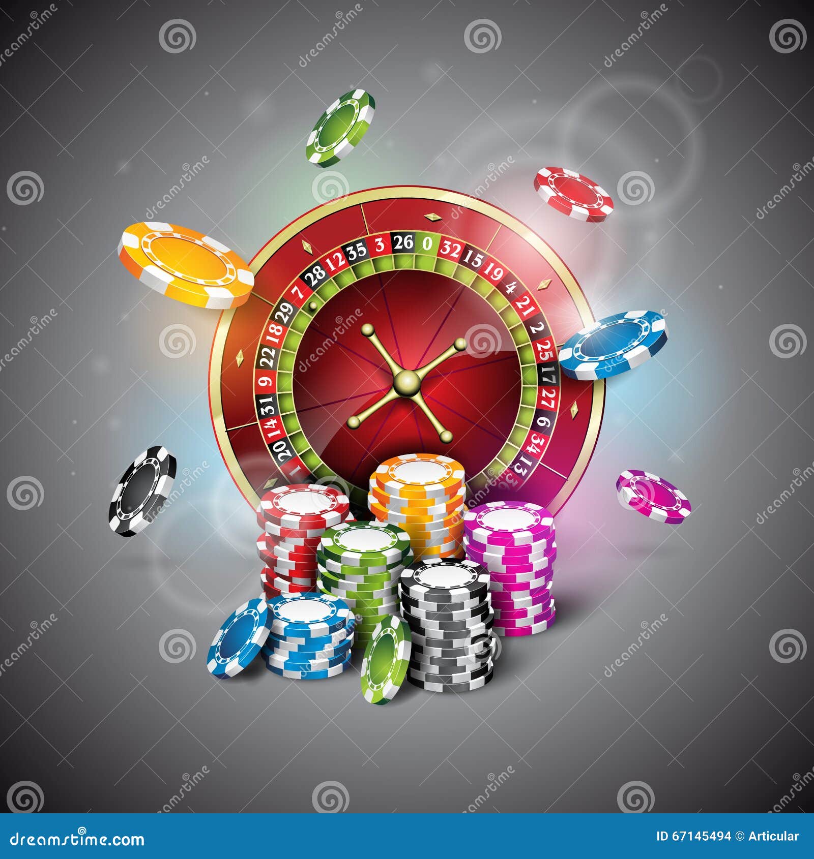 Vector Illustration on a Casino Theme with Roulette Wheel and Playing ...