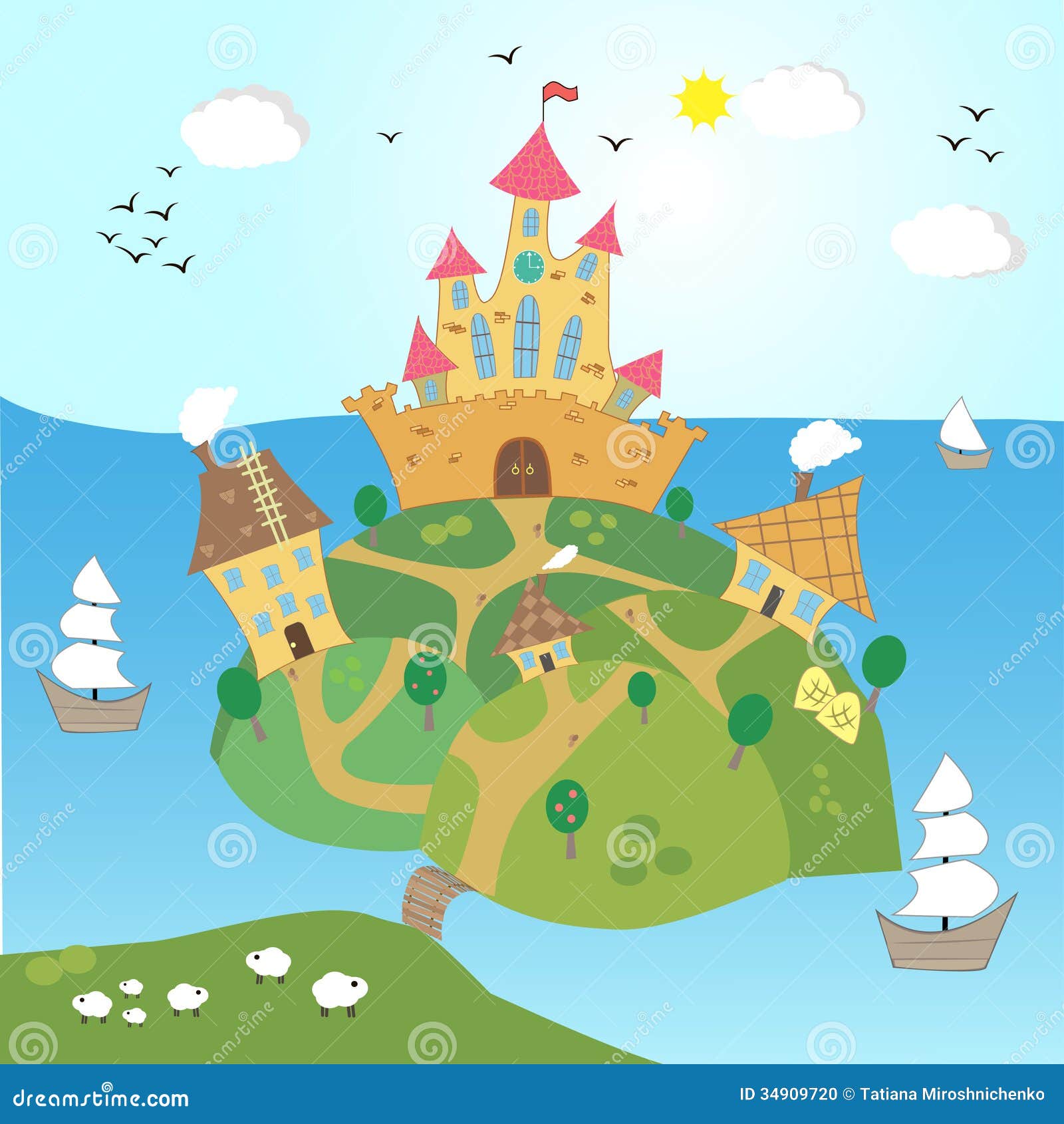 Vector Illustration of the Castle on a Hill Stock Vector - Illustration ...
