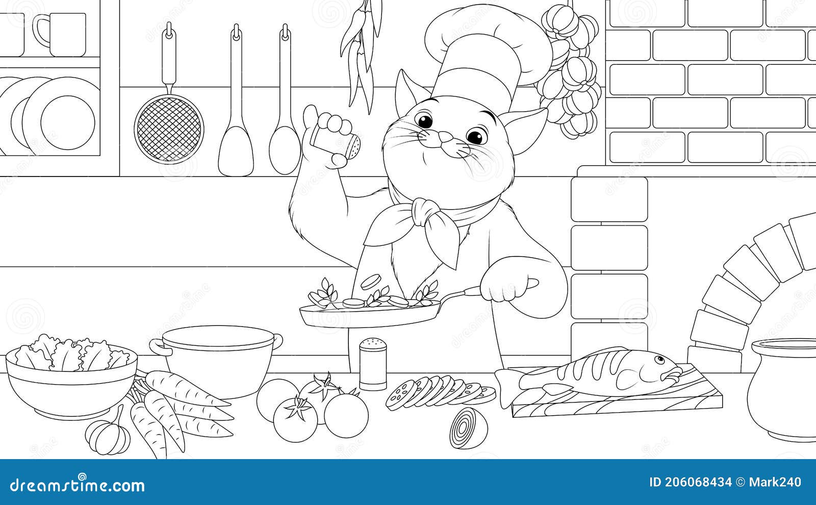 Vector Illustration, Cat Chef Prepares a Delicious Dish Stock Vector ...