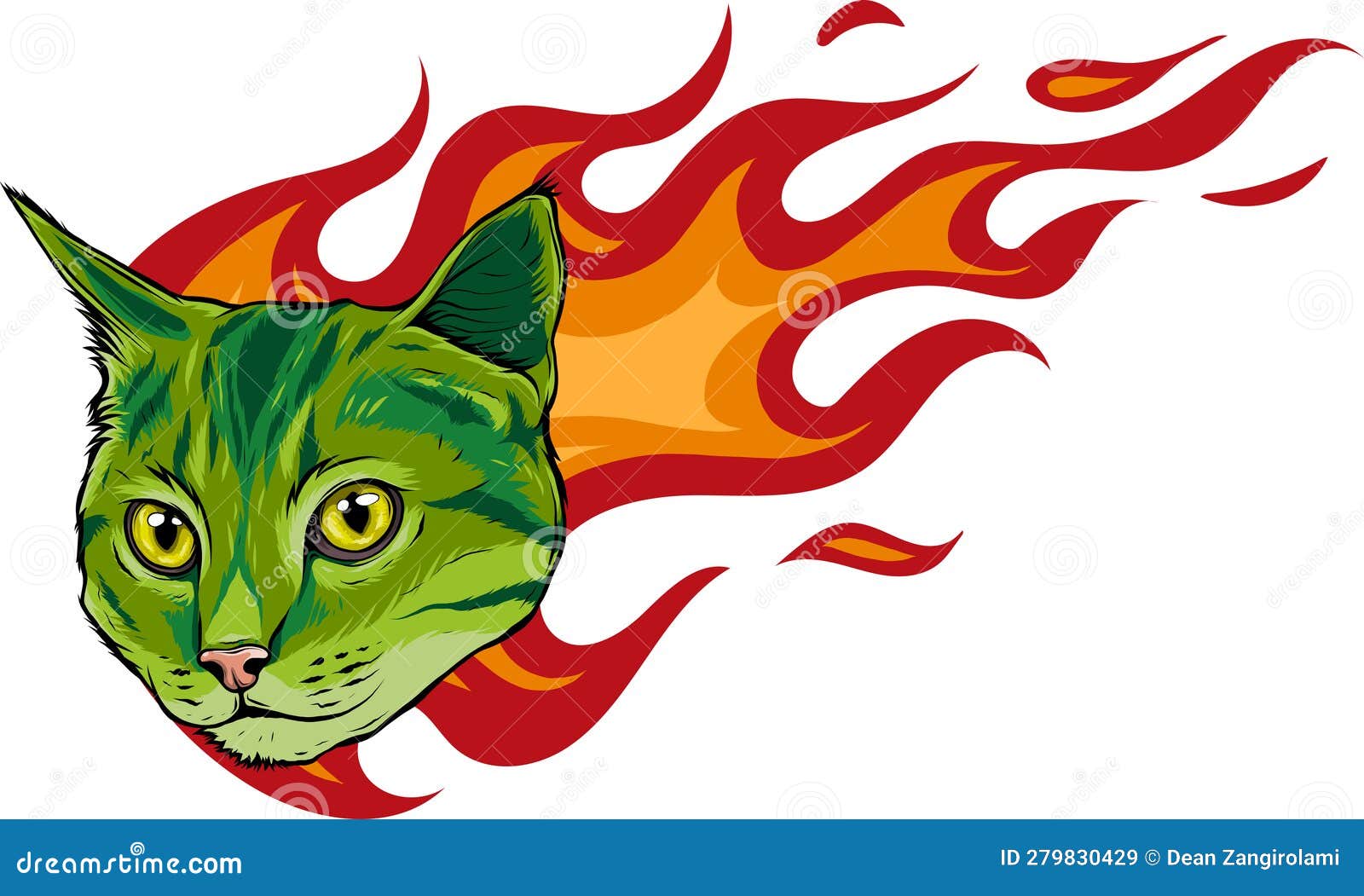Vector Illustration of Cat Head with Flames Stock Illustration ...