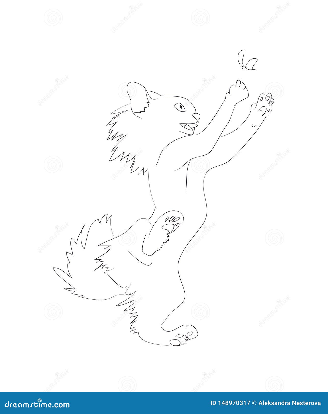 Vector Illustration of a Cat that Hunts for a Butterfly, Drawing Lines ...