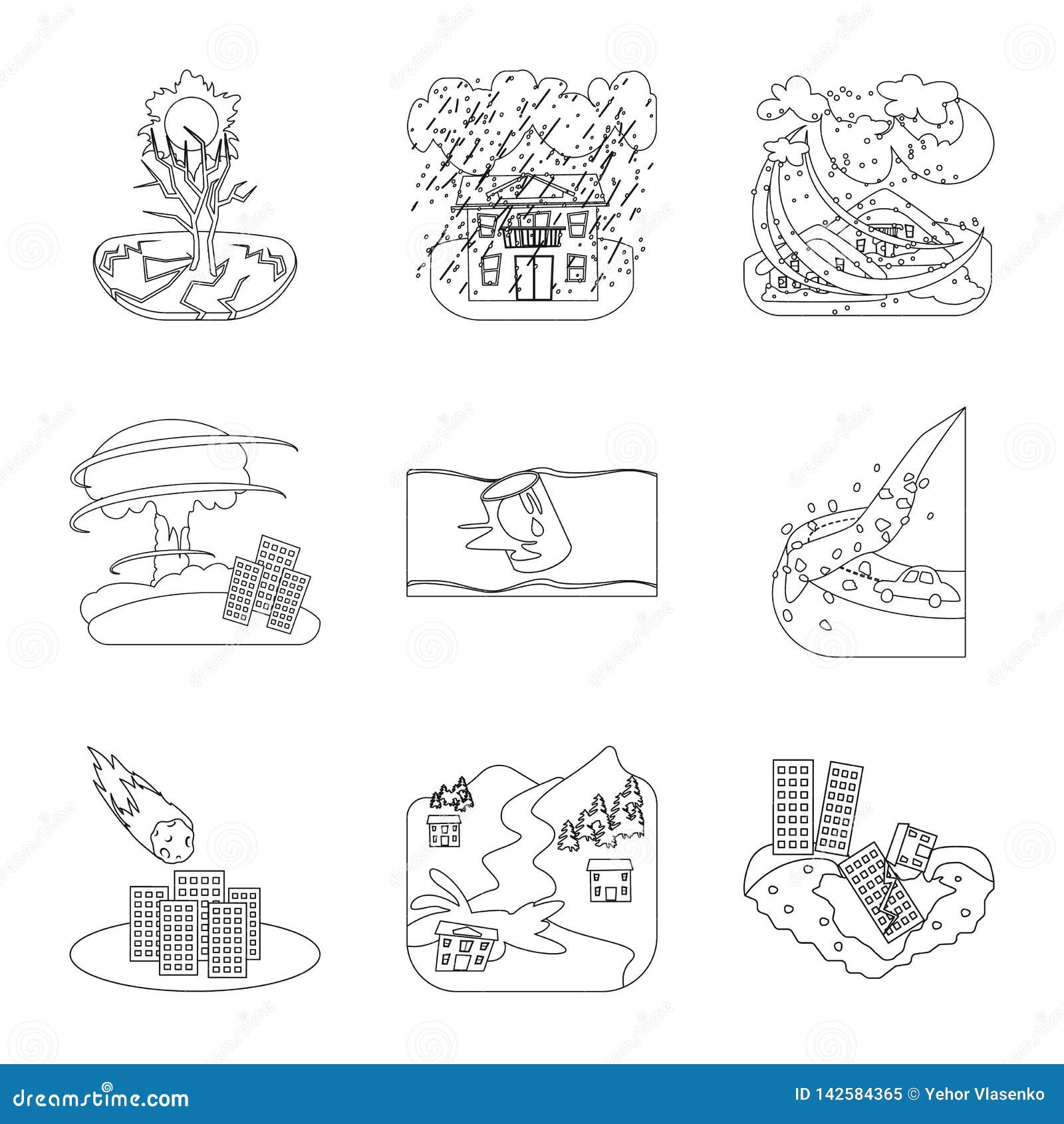 Vector Design of Cataclysm and Disaster Logo. Set of Cataclysm and ...