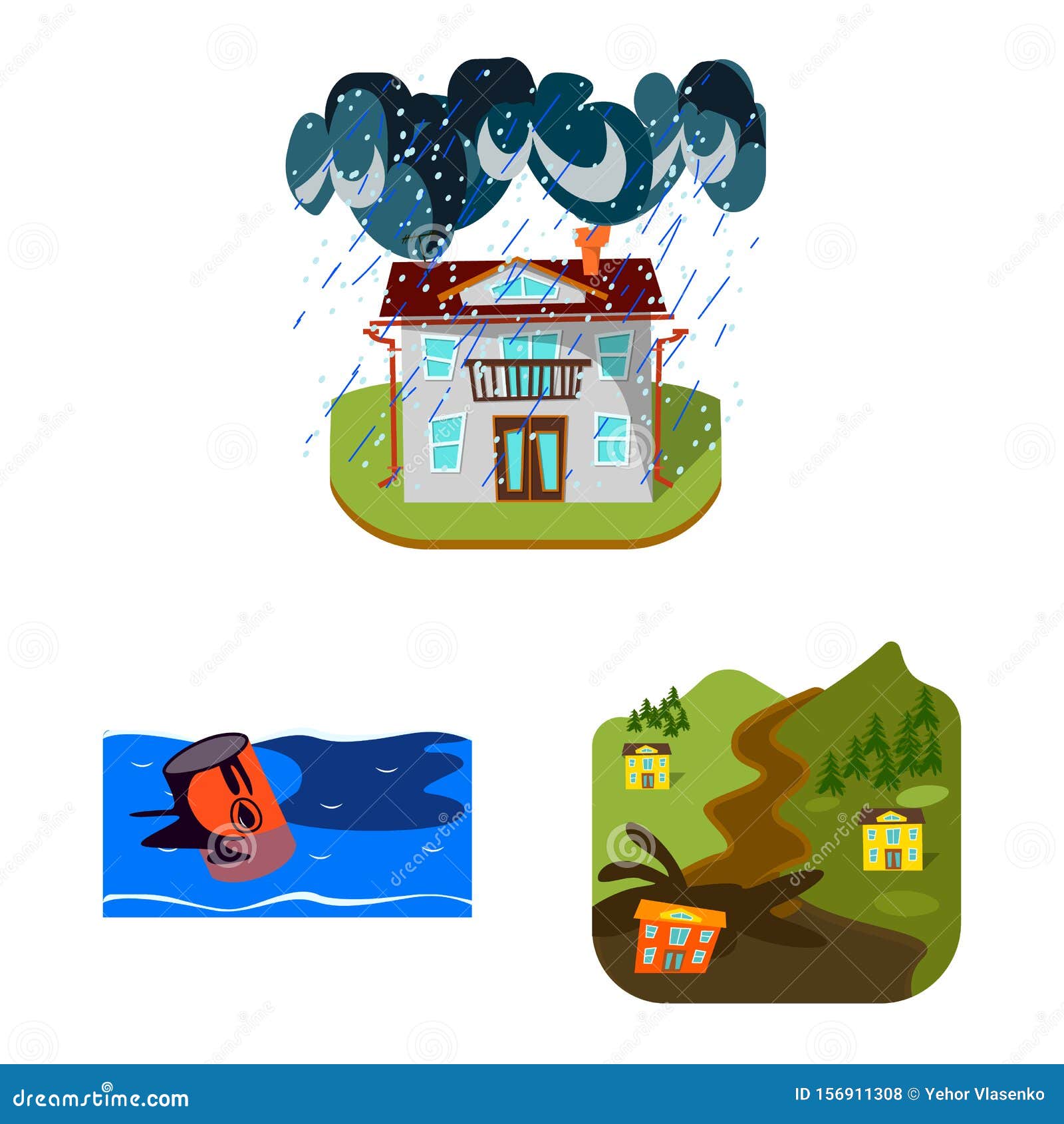 Vector Design of Cataclysm and Disaster Icon. Collection of Cataclysm ...